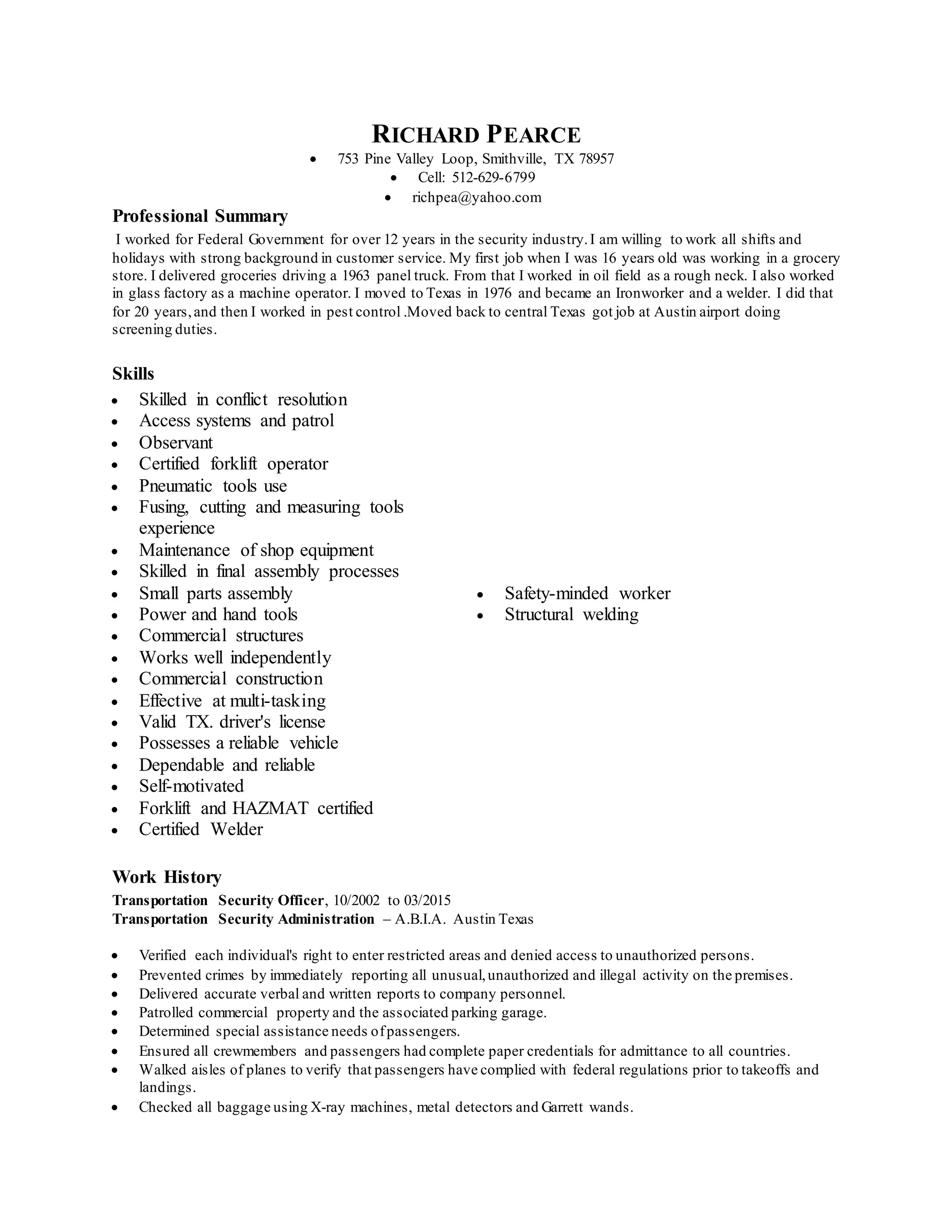 Richard Pearce Resume | PDF