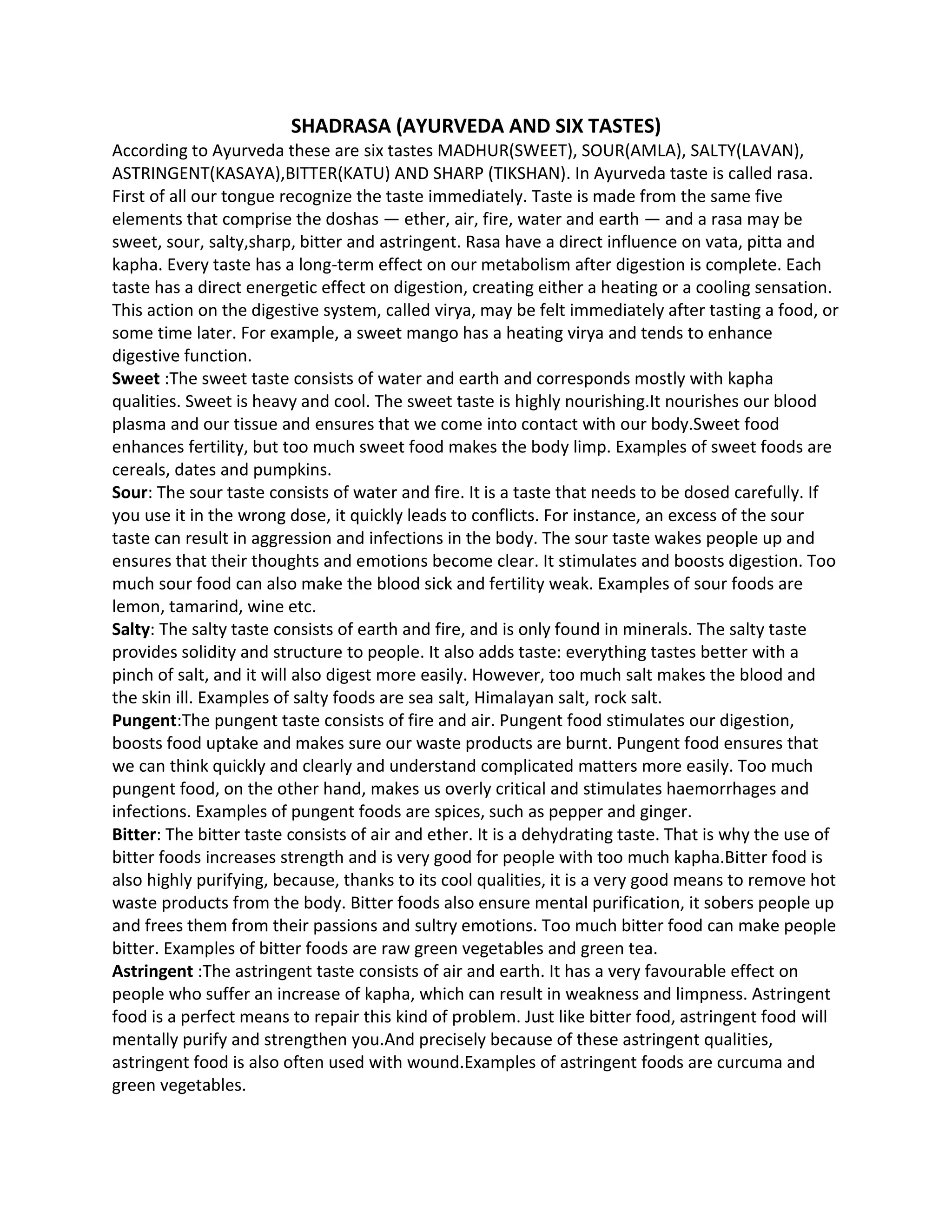 SIX TASTES IN AYURVEDA | PDF