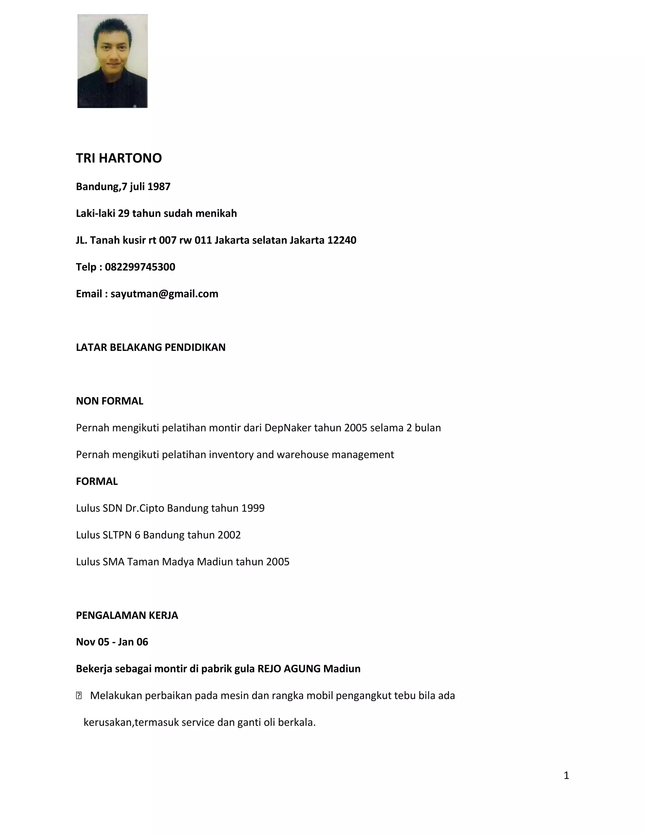 CV TRI HARTONO 2016 | PDF