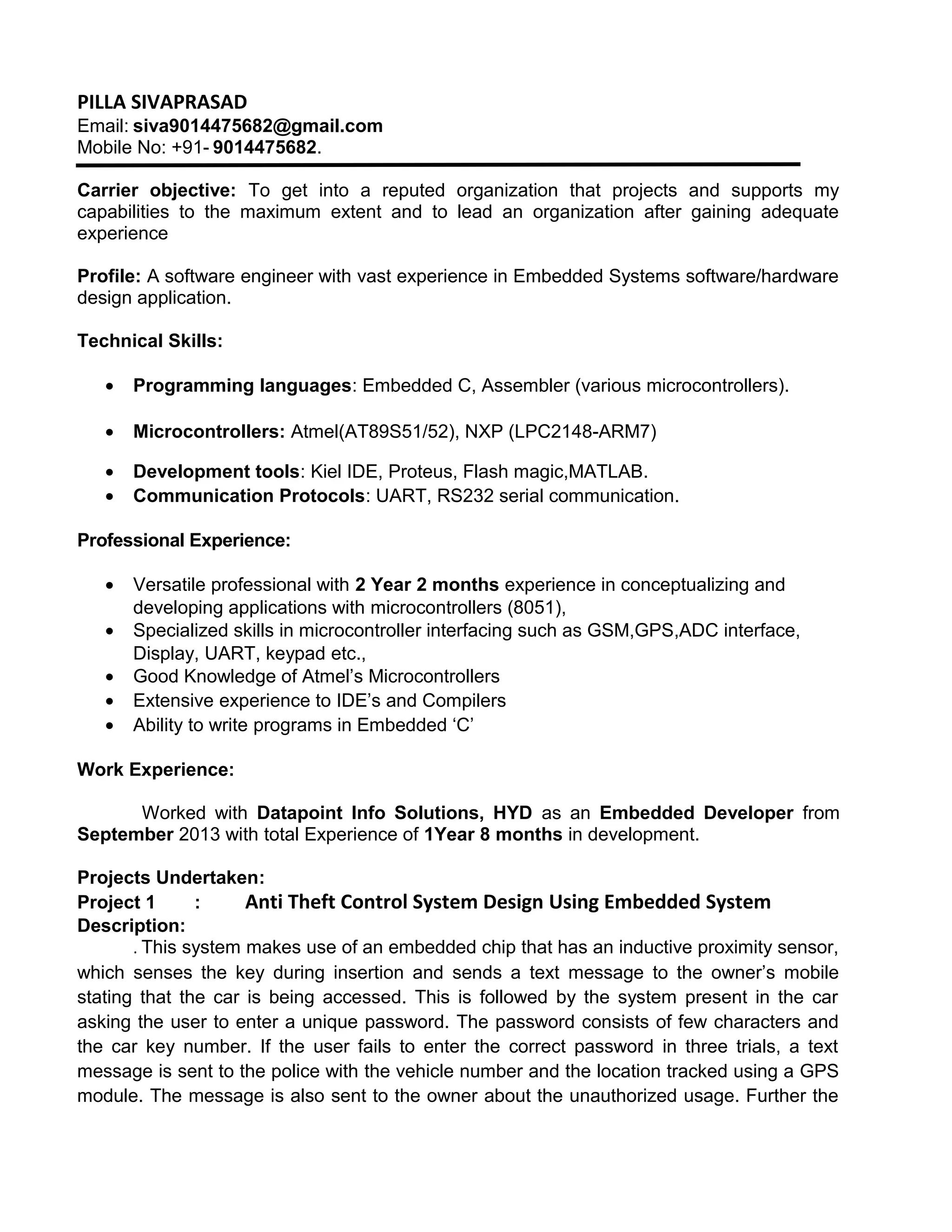 siva prasad resume | DOC