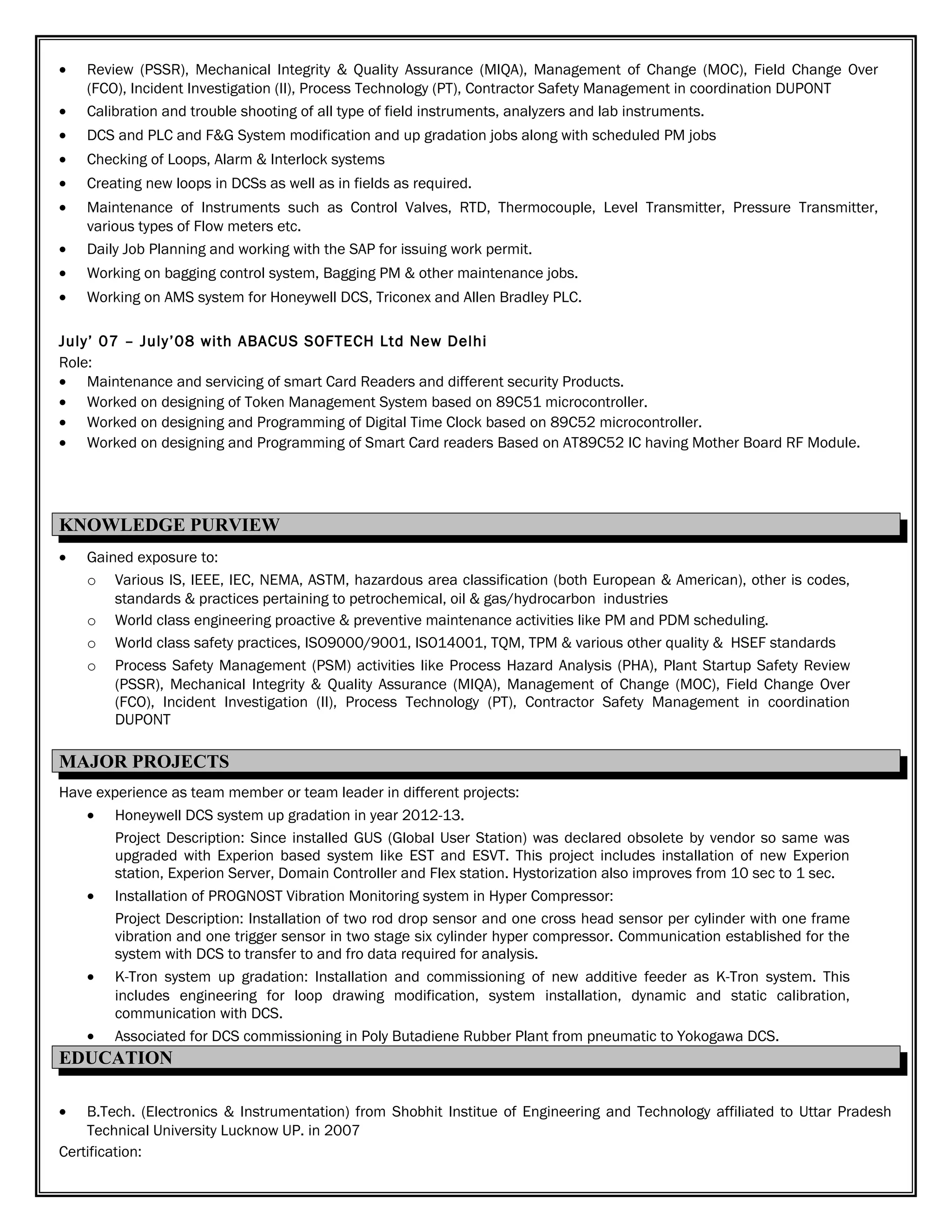 Resume_Instrumentation Engineer_9 year experience | DOC