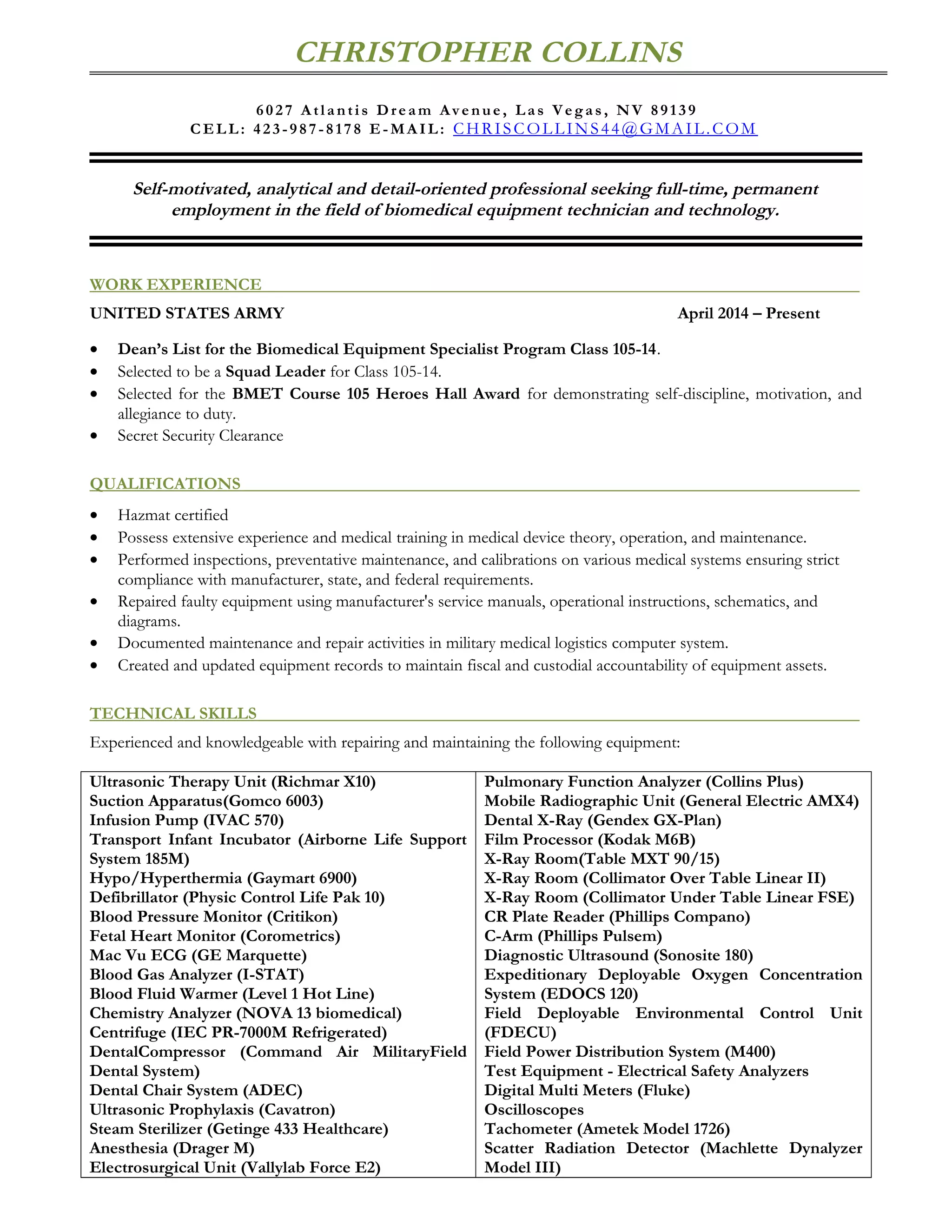 Christopher Collins Resume | DOC | Medical Health