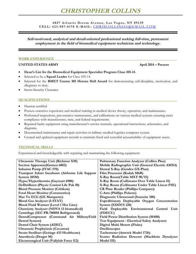 Christopher Collins Resume | DOC | Medical Health