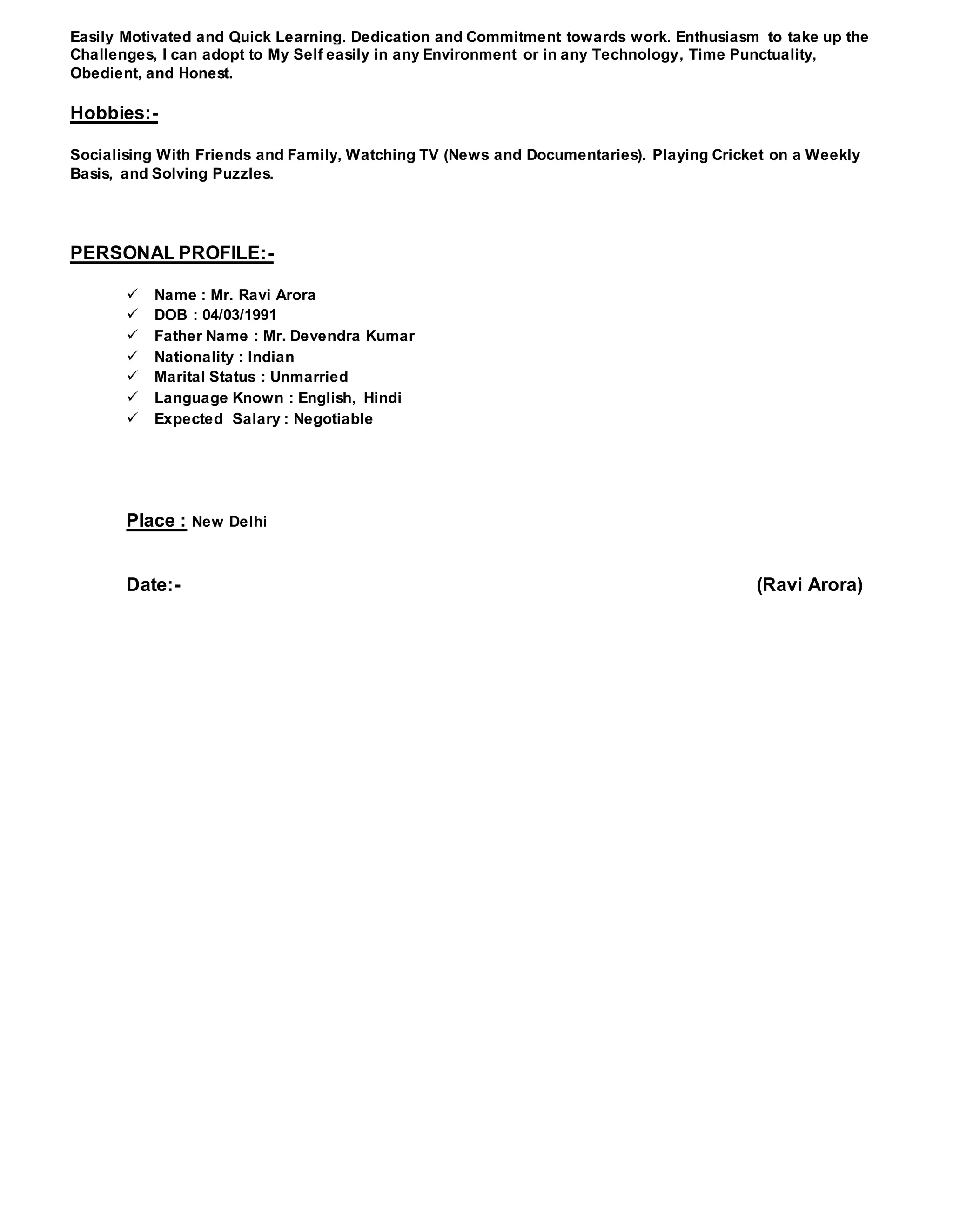 Cv Ravi Arora | DOCX