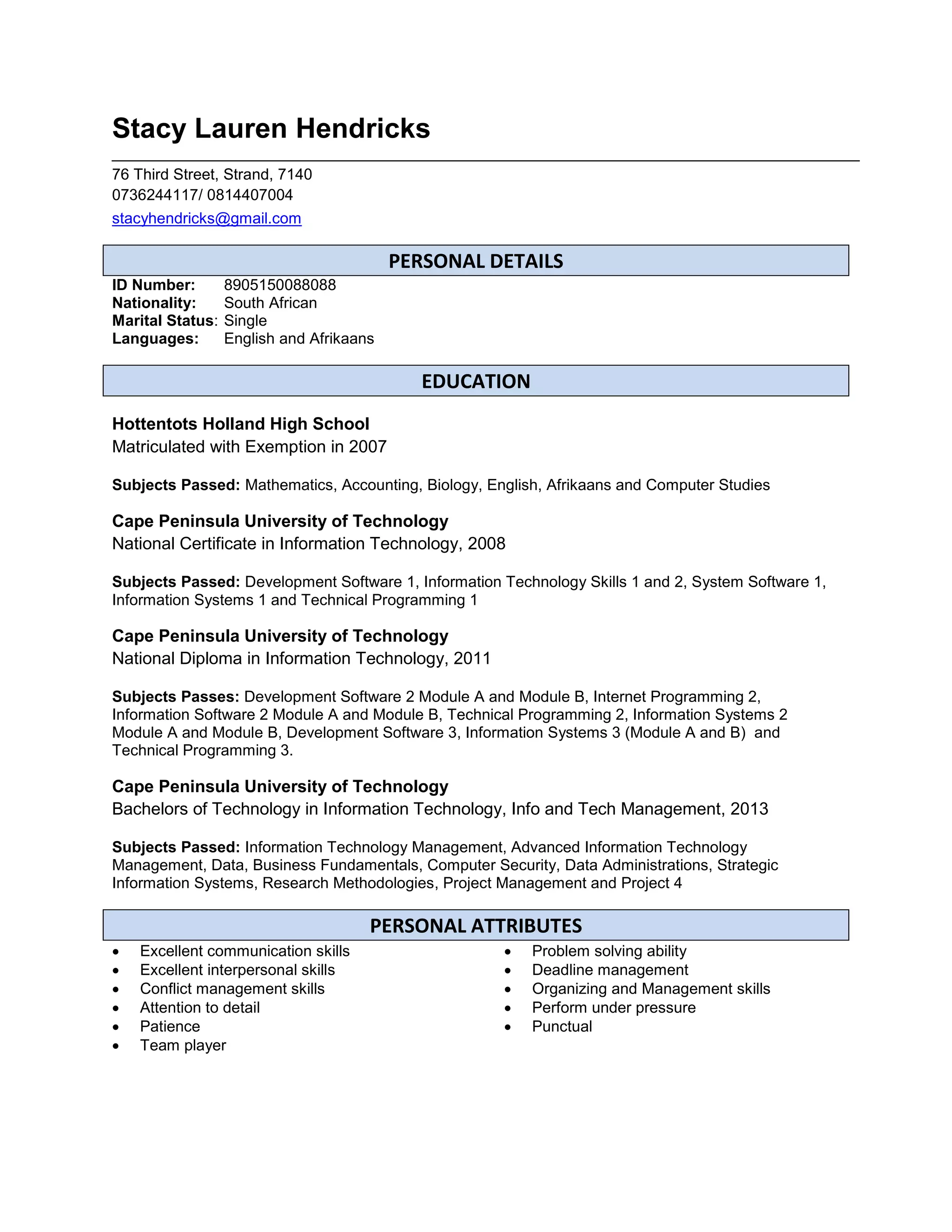 Resume of Stacy Lauren Hendricks | PDF