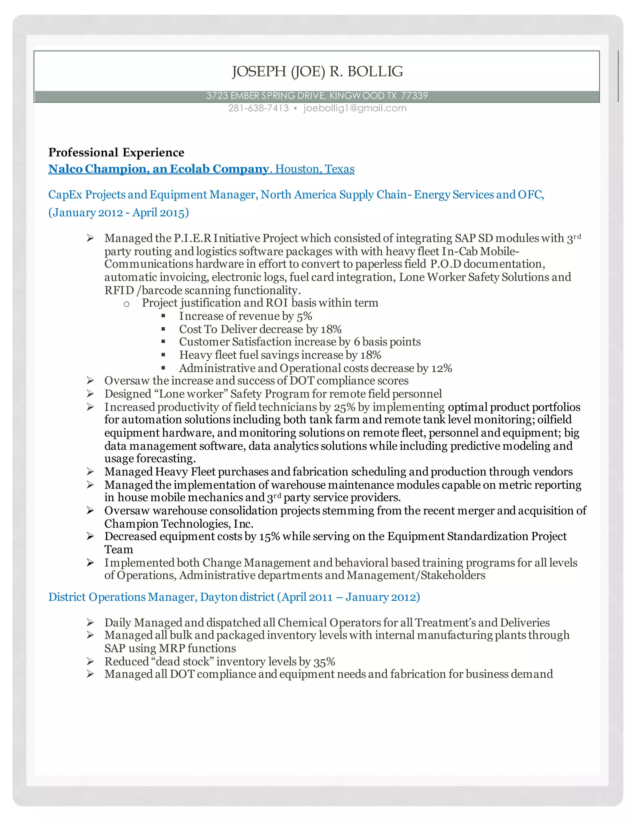 Joe Bollig-Resume | DOCX | Logistics | Business