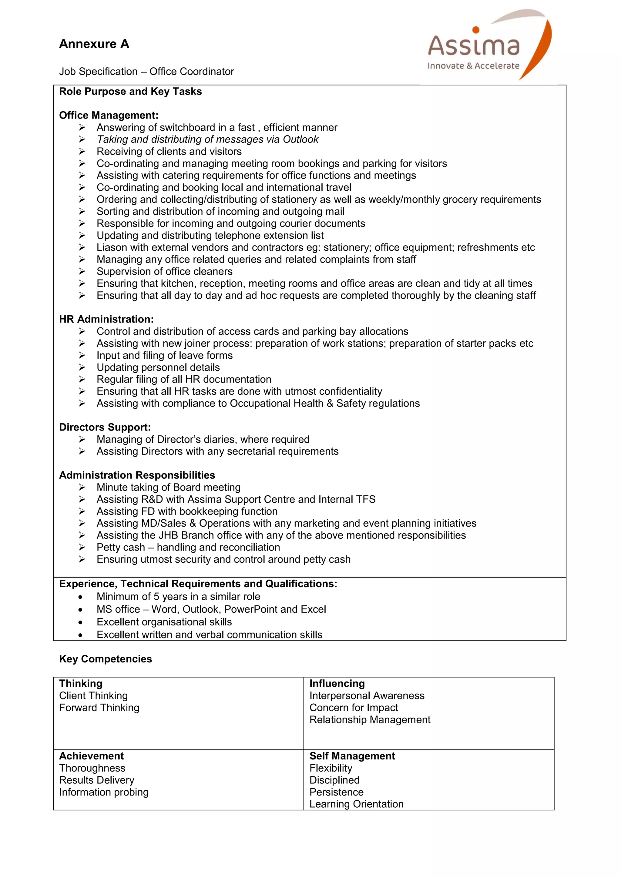 Job Description -Annexure A | PDF