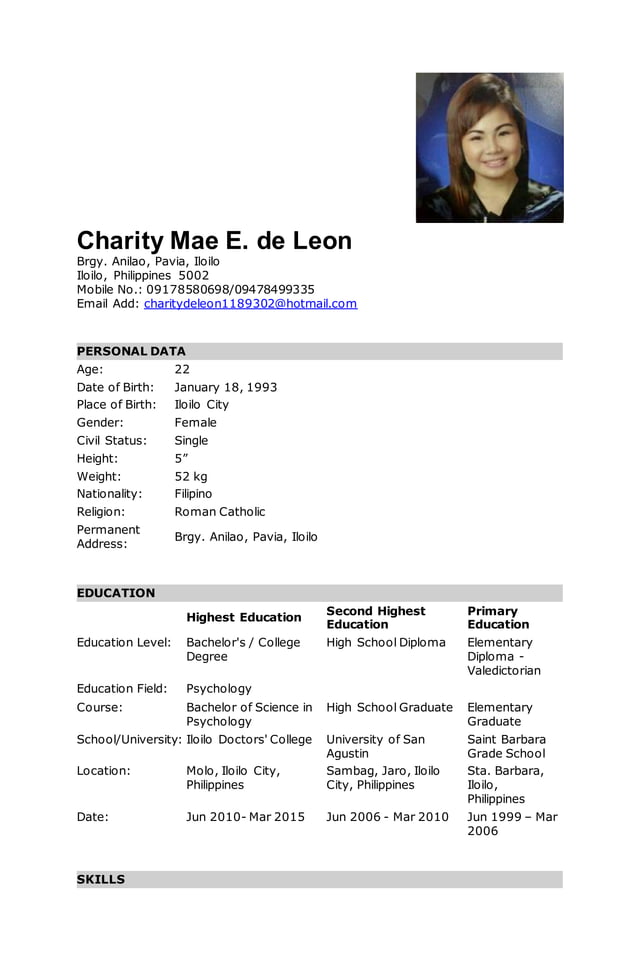 Charity Mae E. de Leon (Resume) | DOCX | Professional School | Postgraduate Education