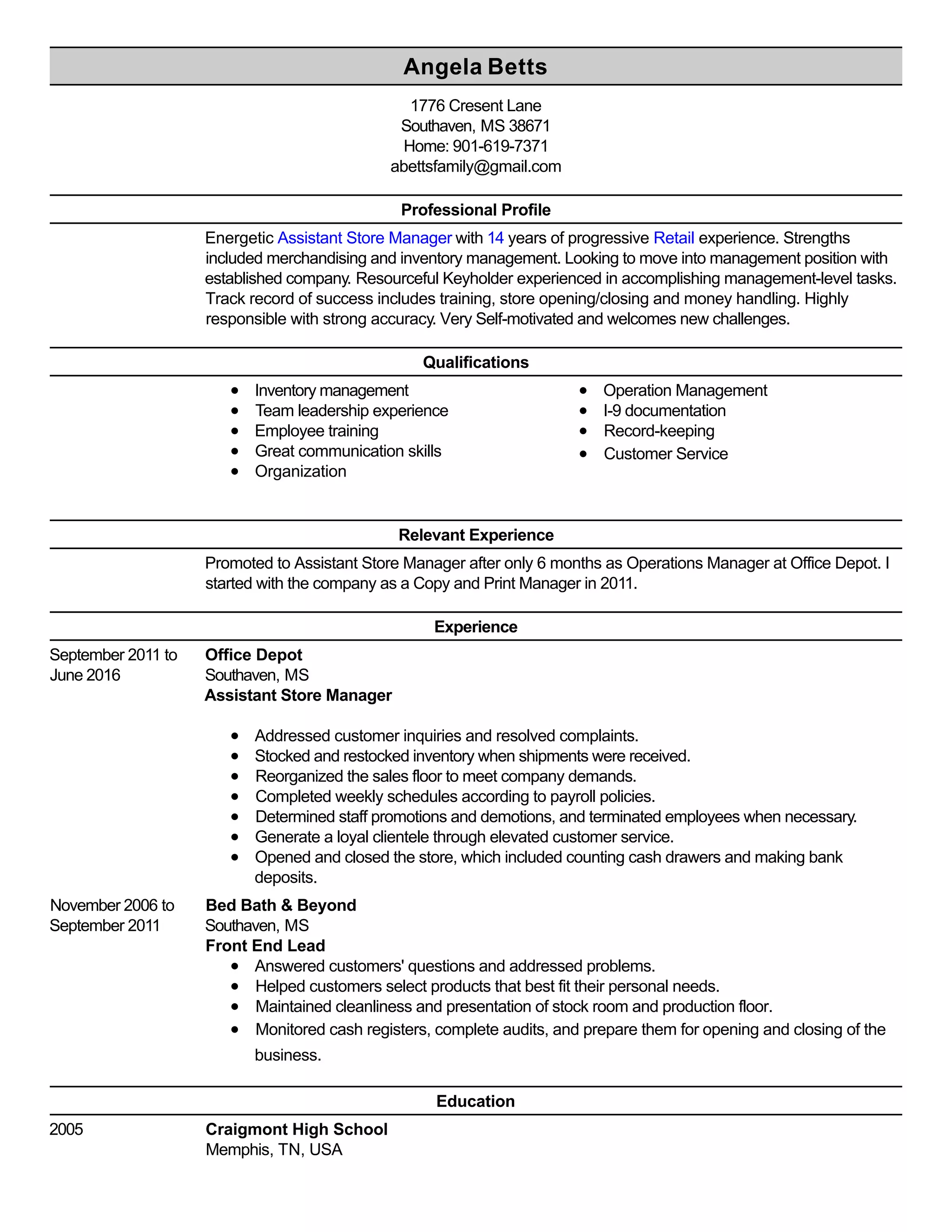 Angela Betts Resume final | PDF