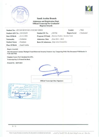 English Certificate and Transcript AOU (KSA) | PDF