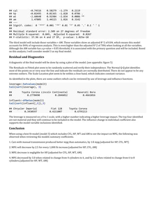 Regression_Class_Project_-_MTCARS | PDF