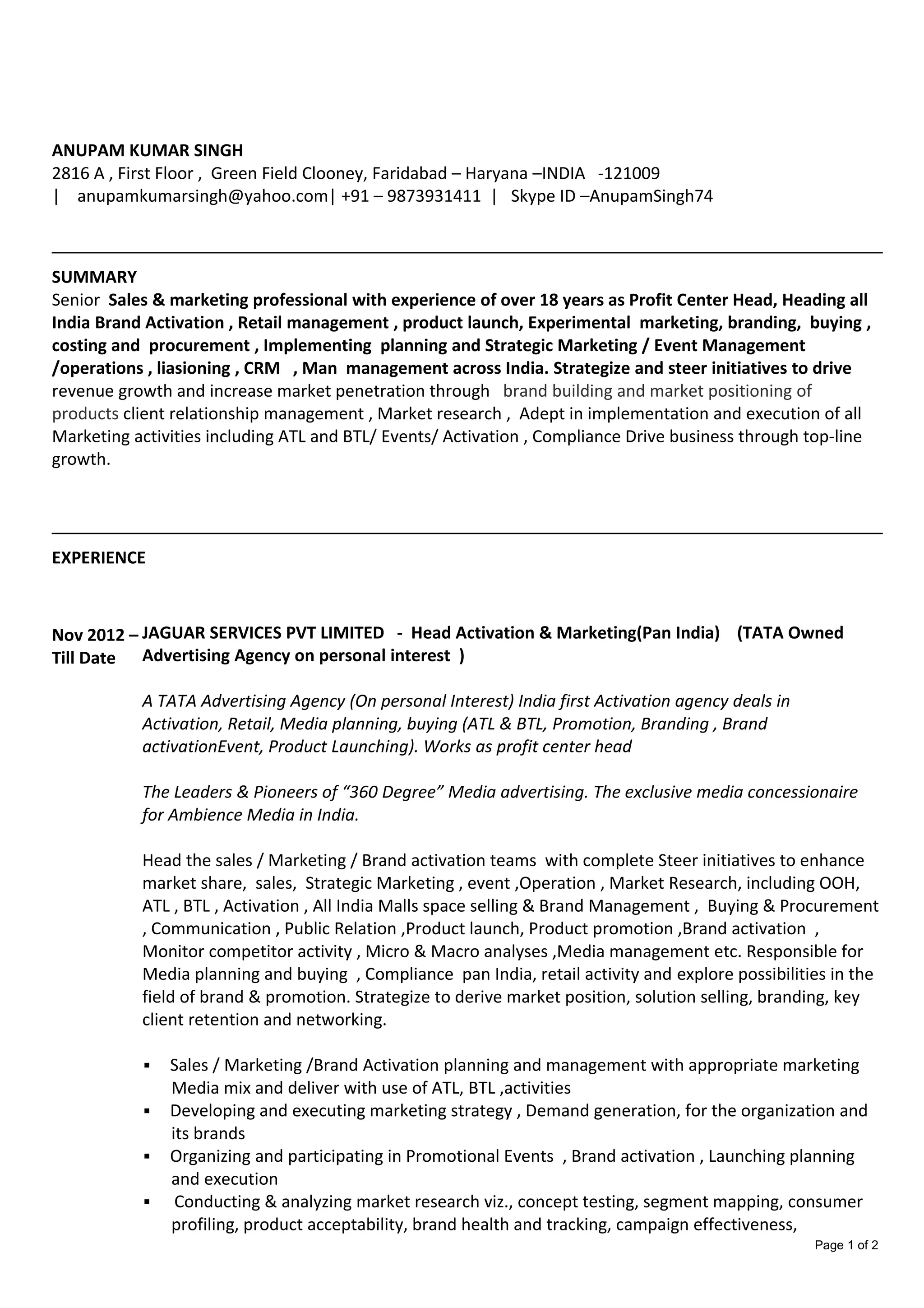 ANUPAM CV | DOC | Sales | Business