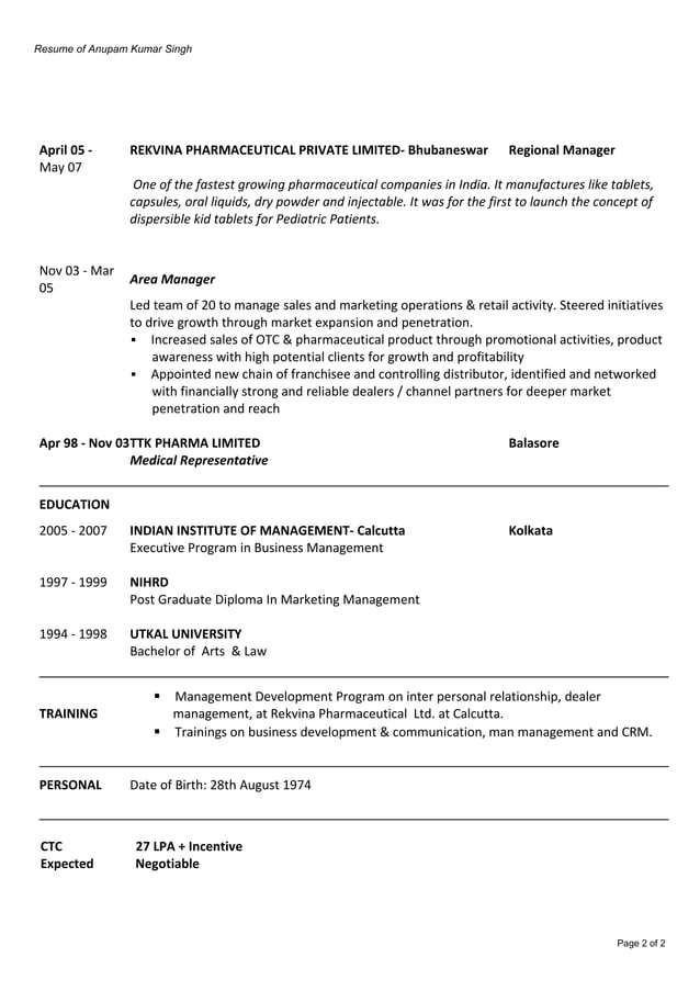 ANUPAM CV | DOC | Sales | Business