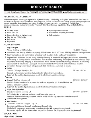 Ronald Charlot Resume 1 | PDF