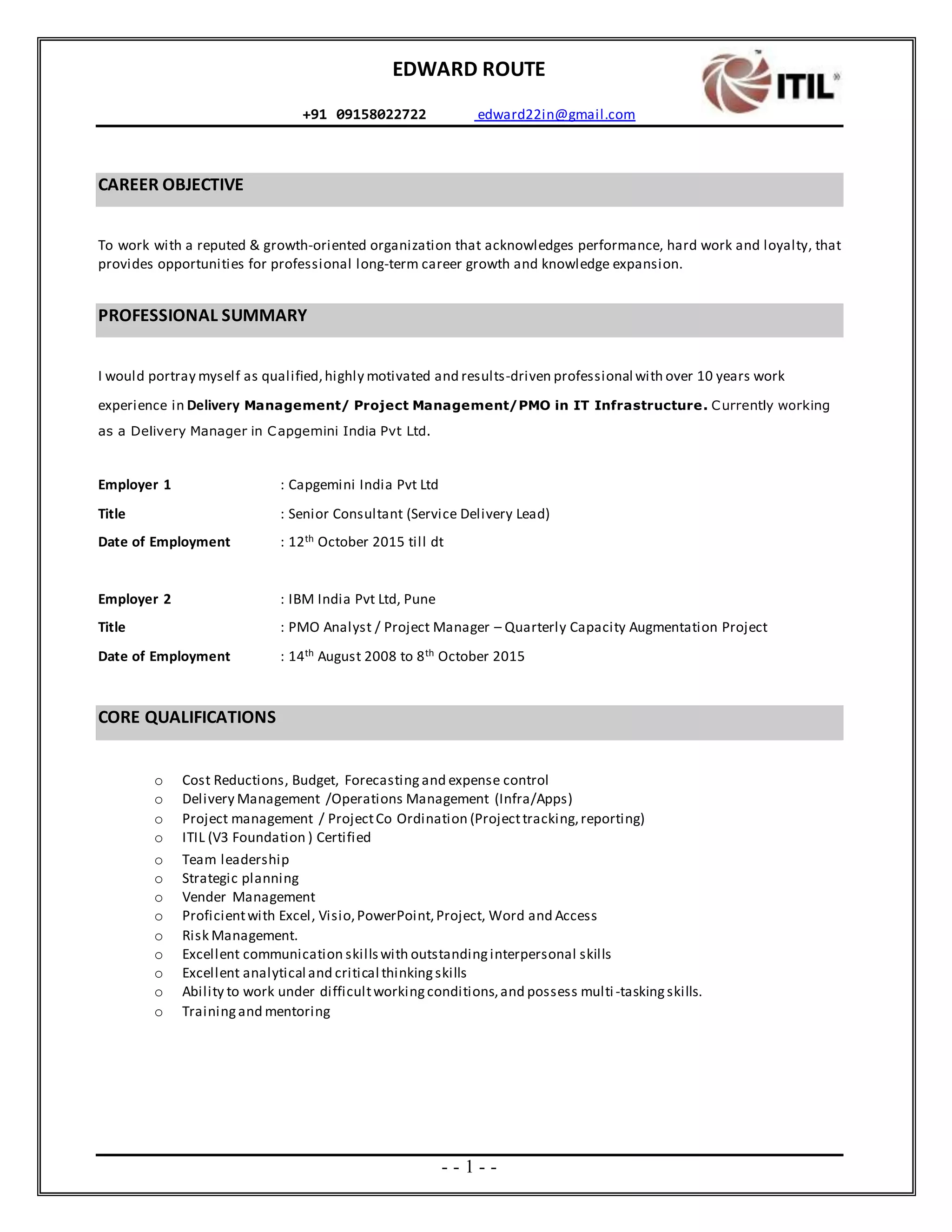 Edward Resume Capgemini | DOCX | Computer Software and Applications ...