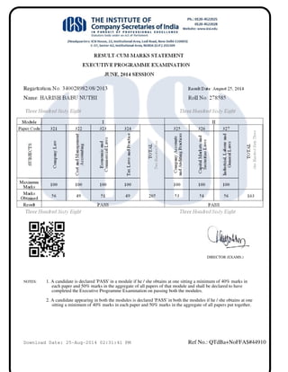 CS Executive Pass certificate | PDF