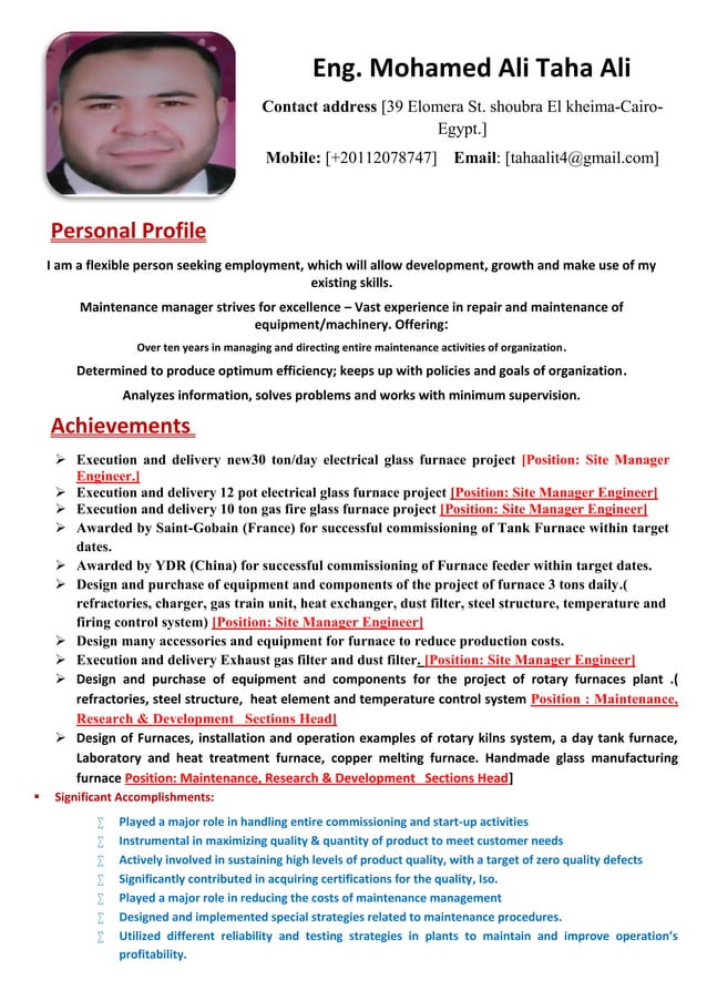 Eng. Mohamed Ali cv2015 | PDF
