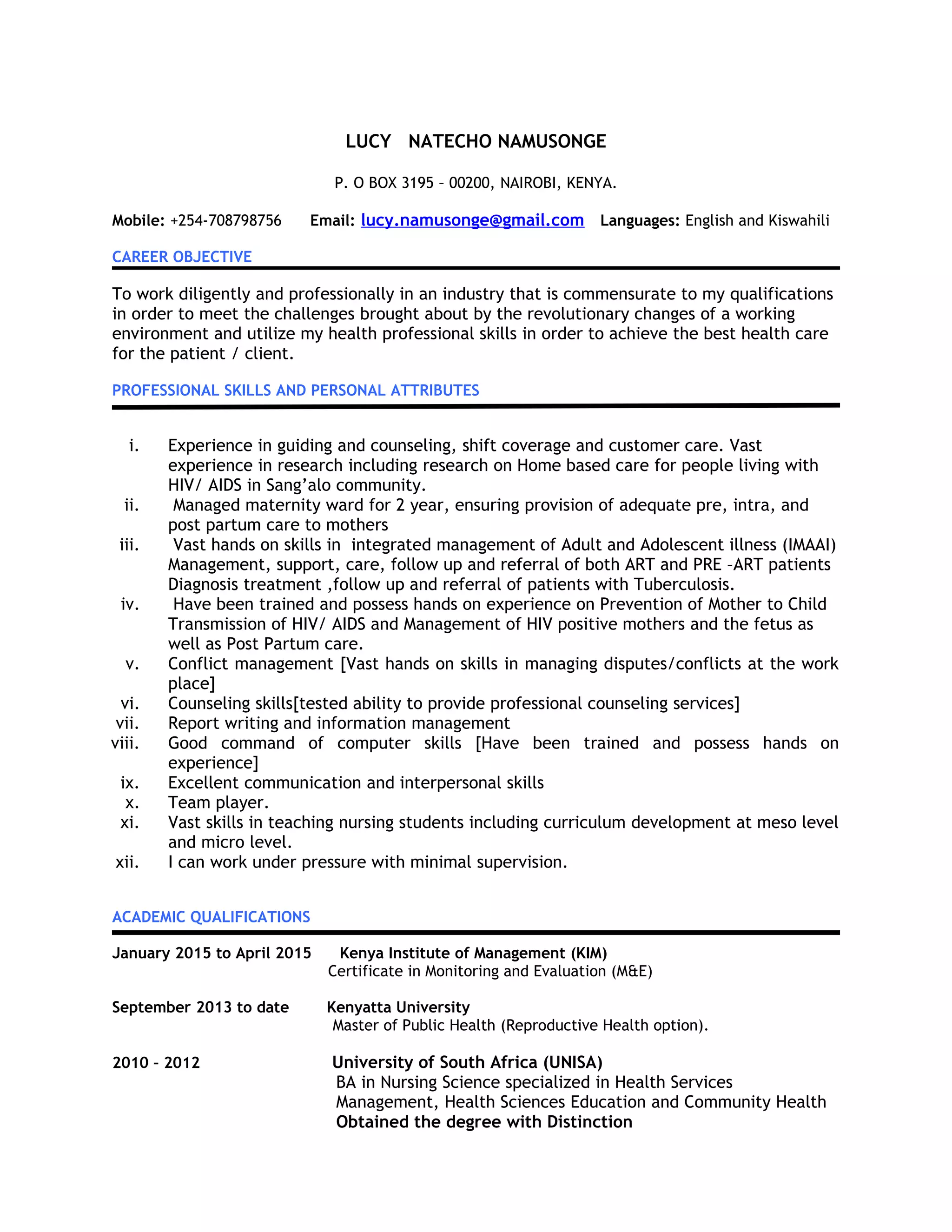 LUCY NATECHO'S CV | DOC