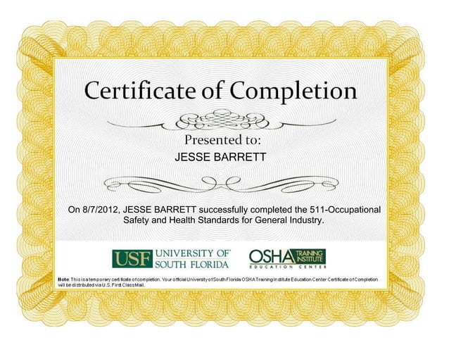 osha 511 certificate | PDF