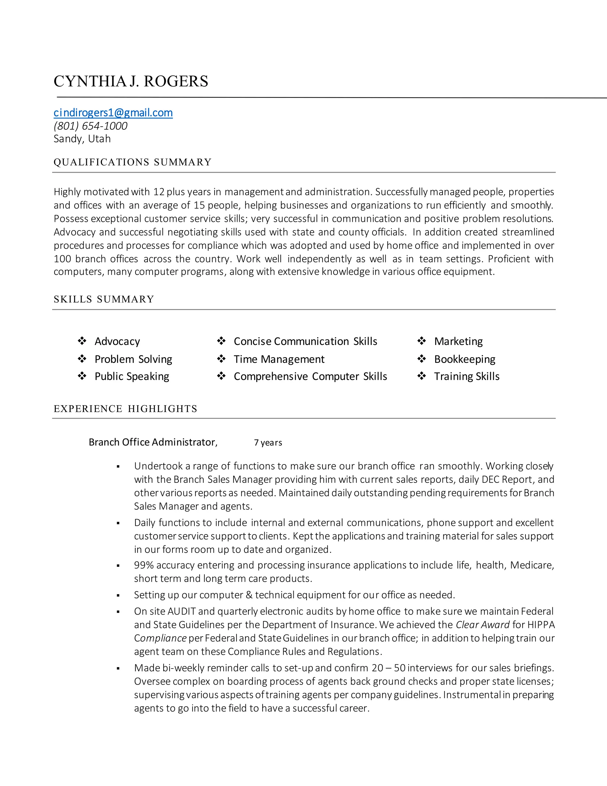 Cynthia j Rogers Resume 2015 doc | DOCX