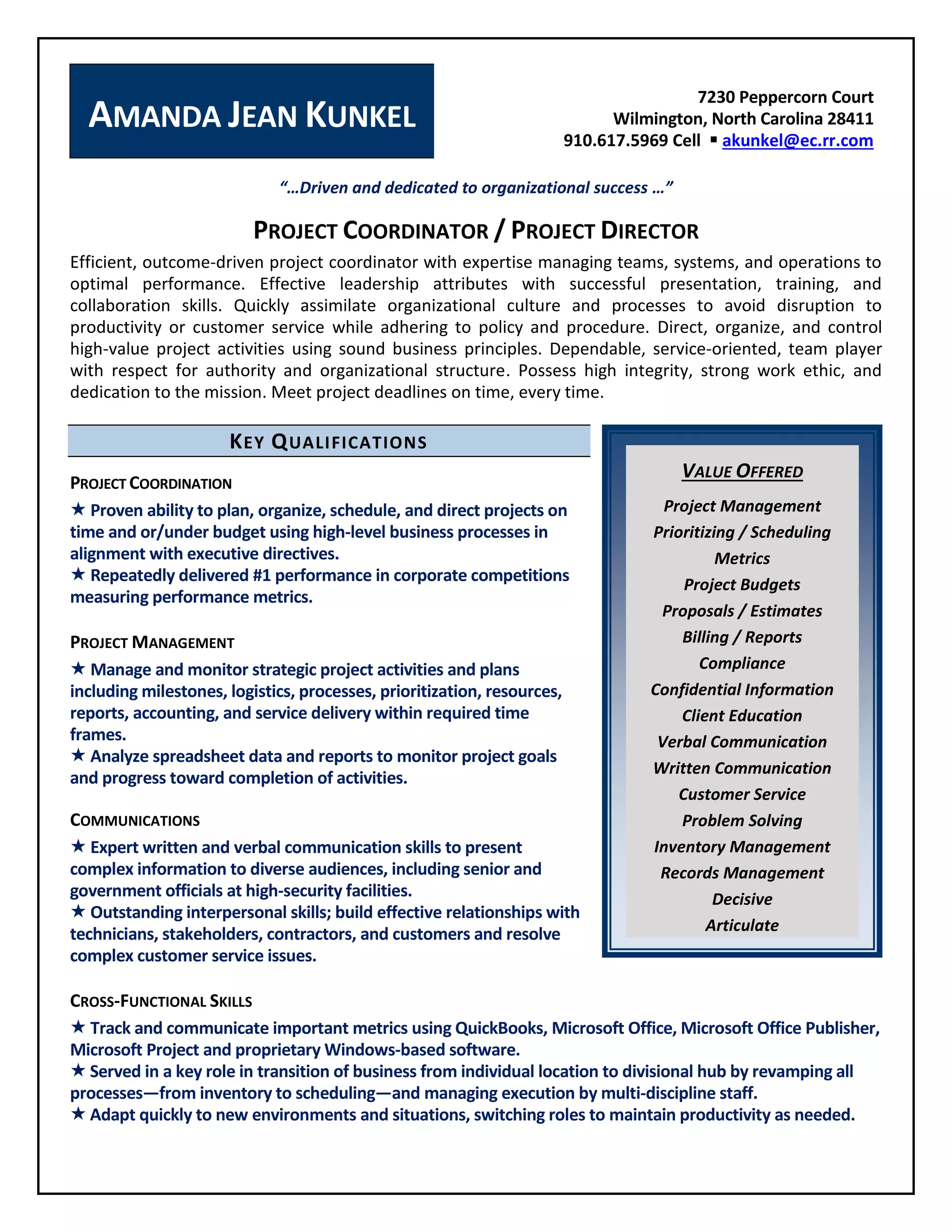 Amanda Kunkel - Private Sector Resume | PDF | Business Operations ...
