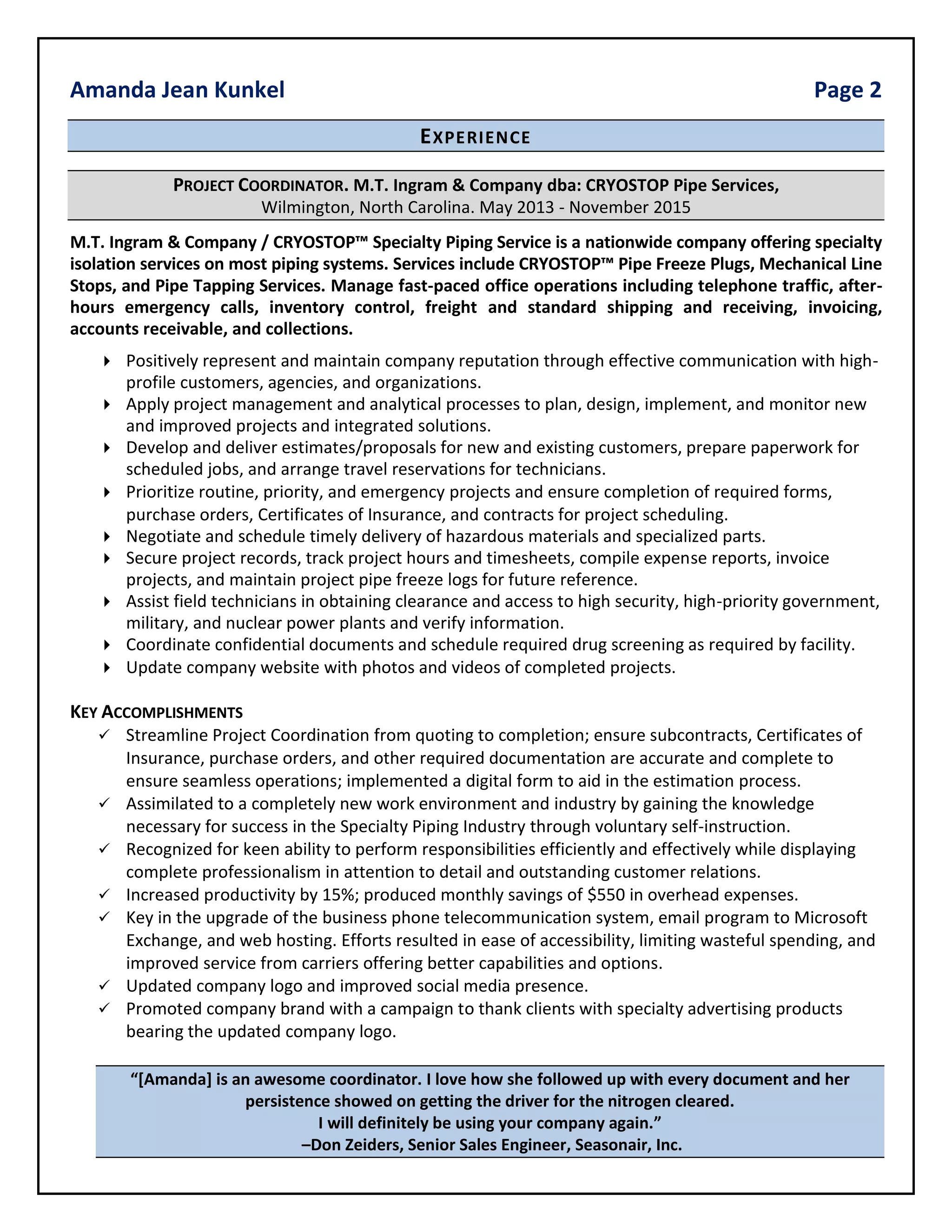 Amanda Kunkel - Private Sector Resume | PDF | Business Operations | Business