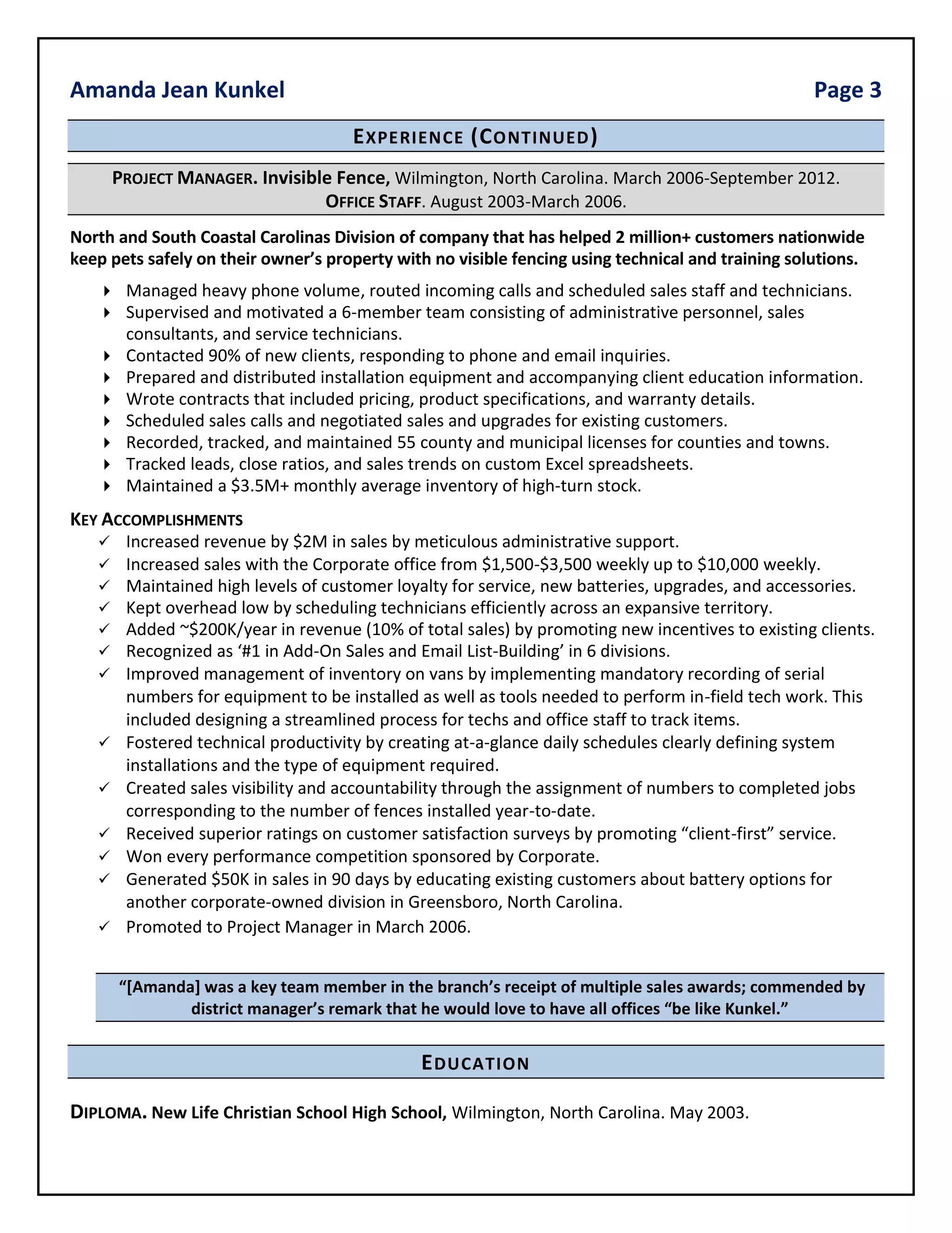 Amanda Kunkel - Private Sector Resume | PDF | Business Operations | Business