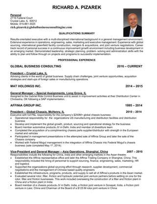 RESUME - Richard Pizarek | PDF | Manufacturing Industry | Industries