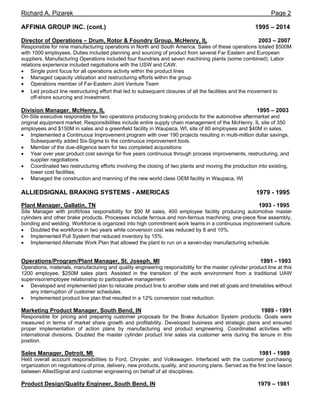 RESUME - Richard Pizarek | PDF | Manufacturing Industry | Industries