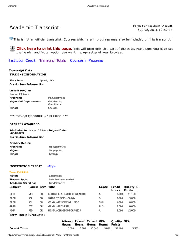Academic Transcript | PDF