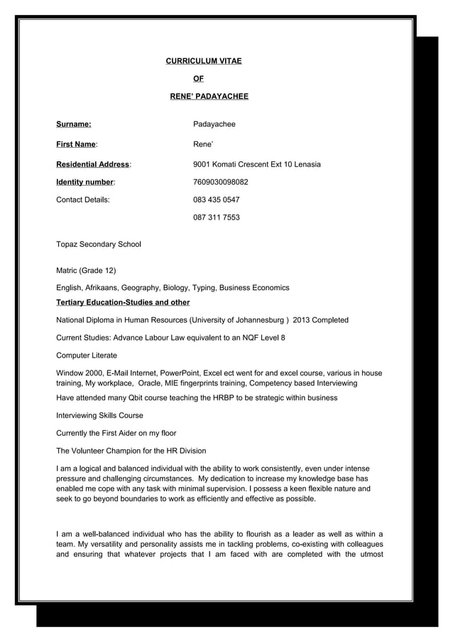 Curriculum_Vitae_of Rene' Padayachee Jan 2015 | DOC
