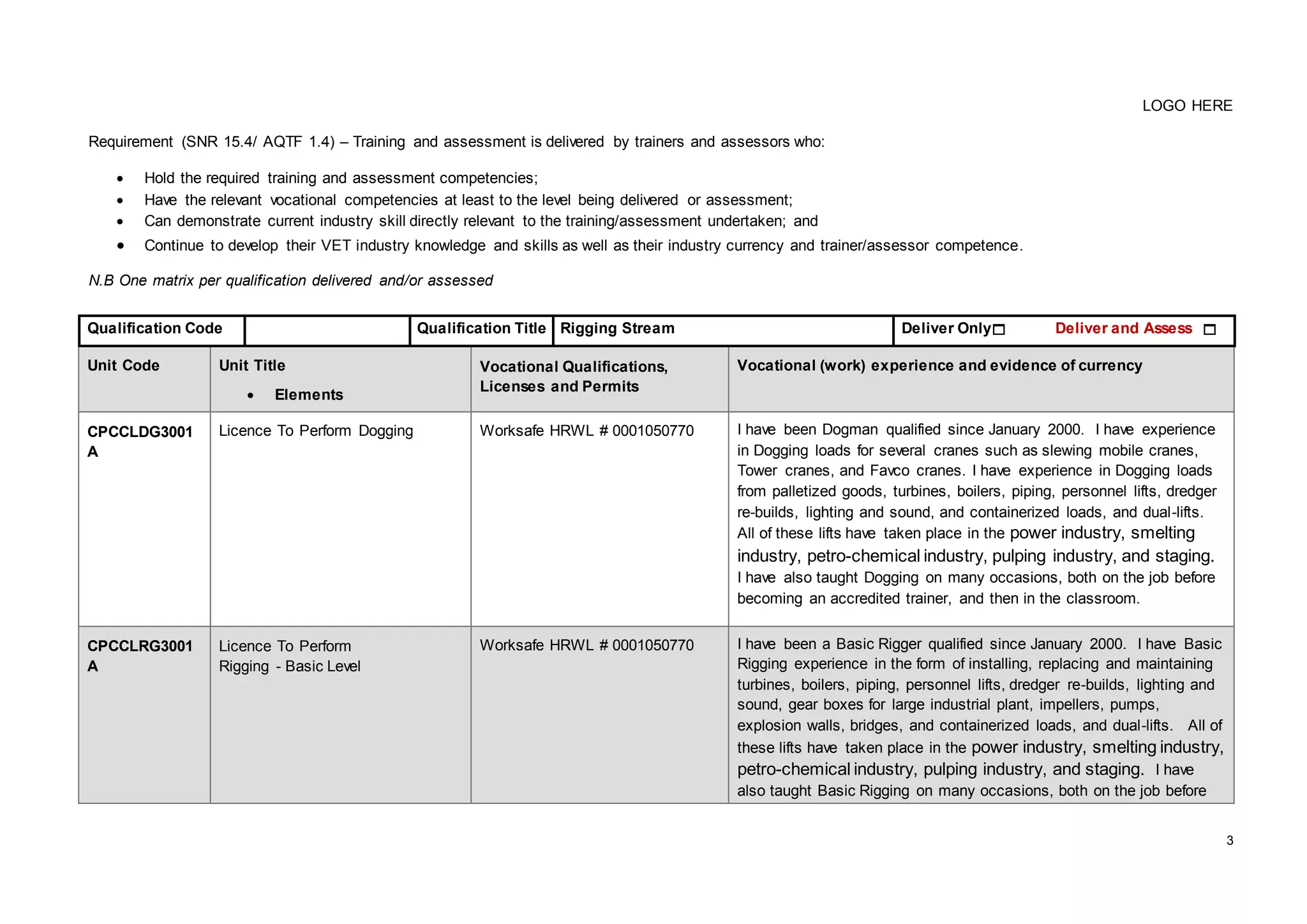 Trainer-Skills-Matrix Rory Prosser | DOCX