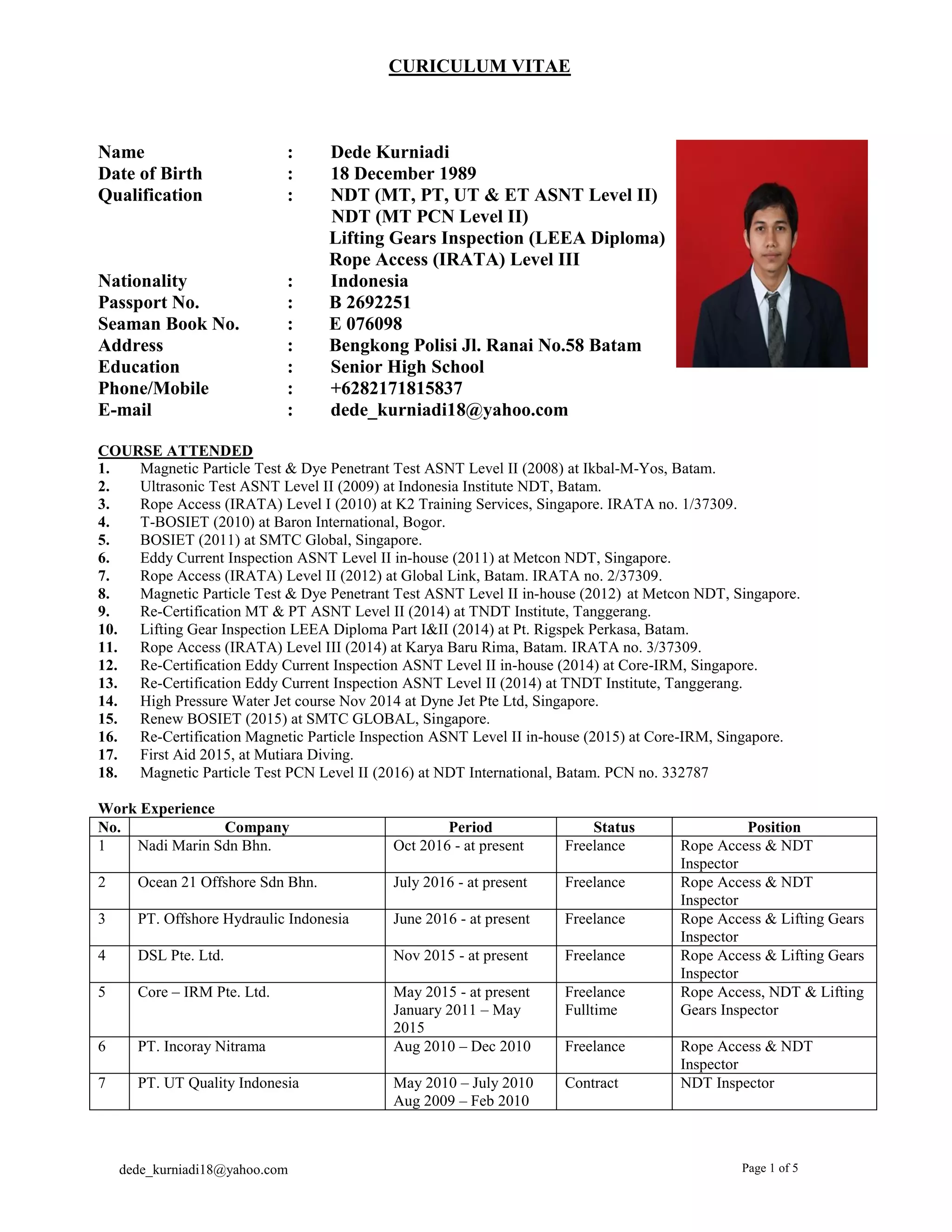 Cv Dede kurniadi Latest | PDF