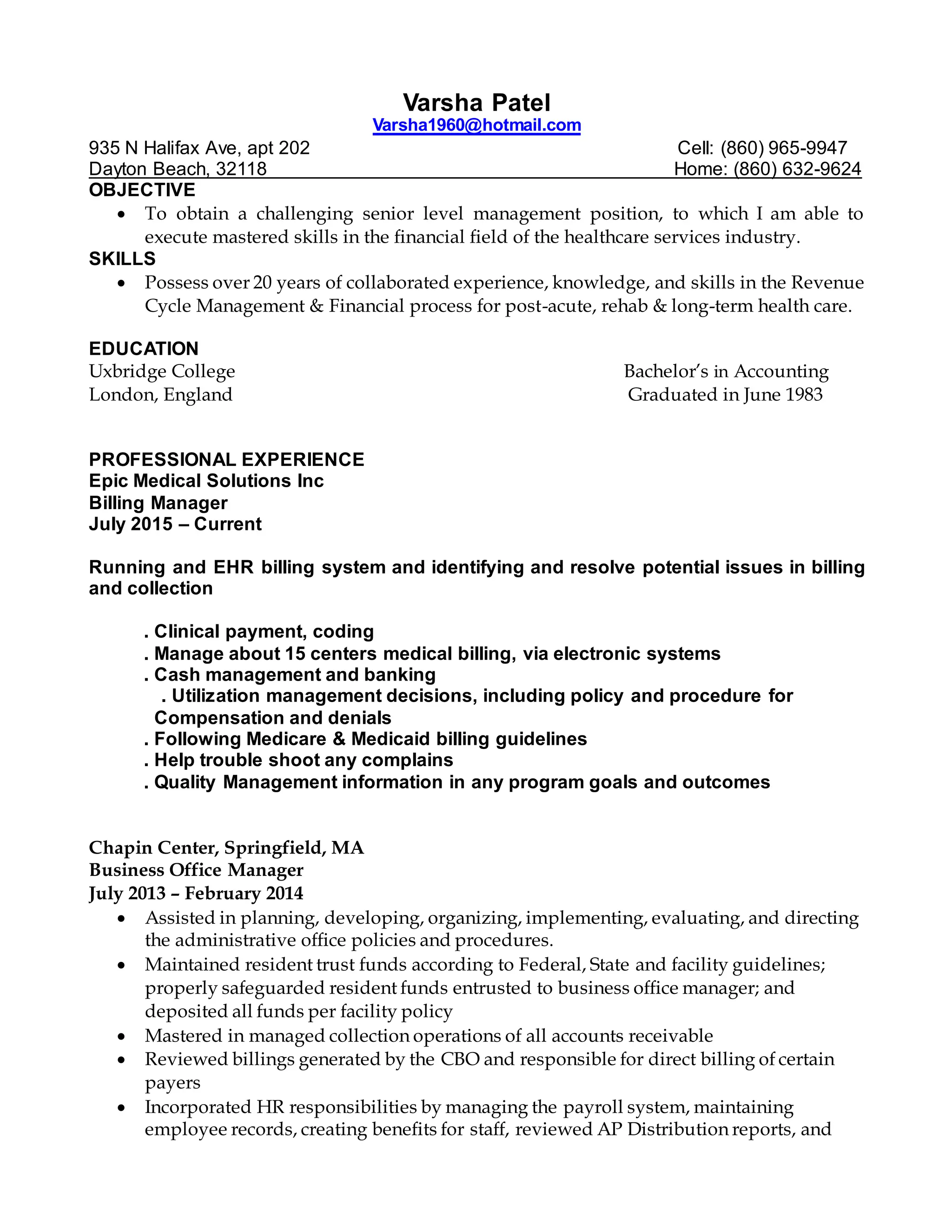 varsha's resume florida | DOCX