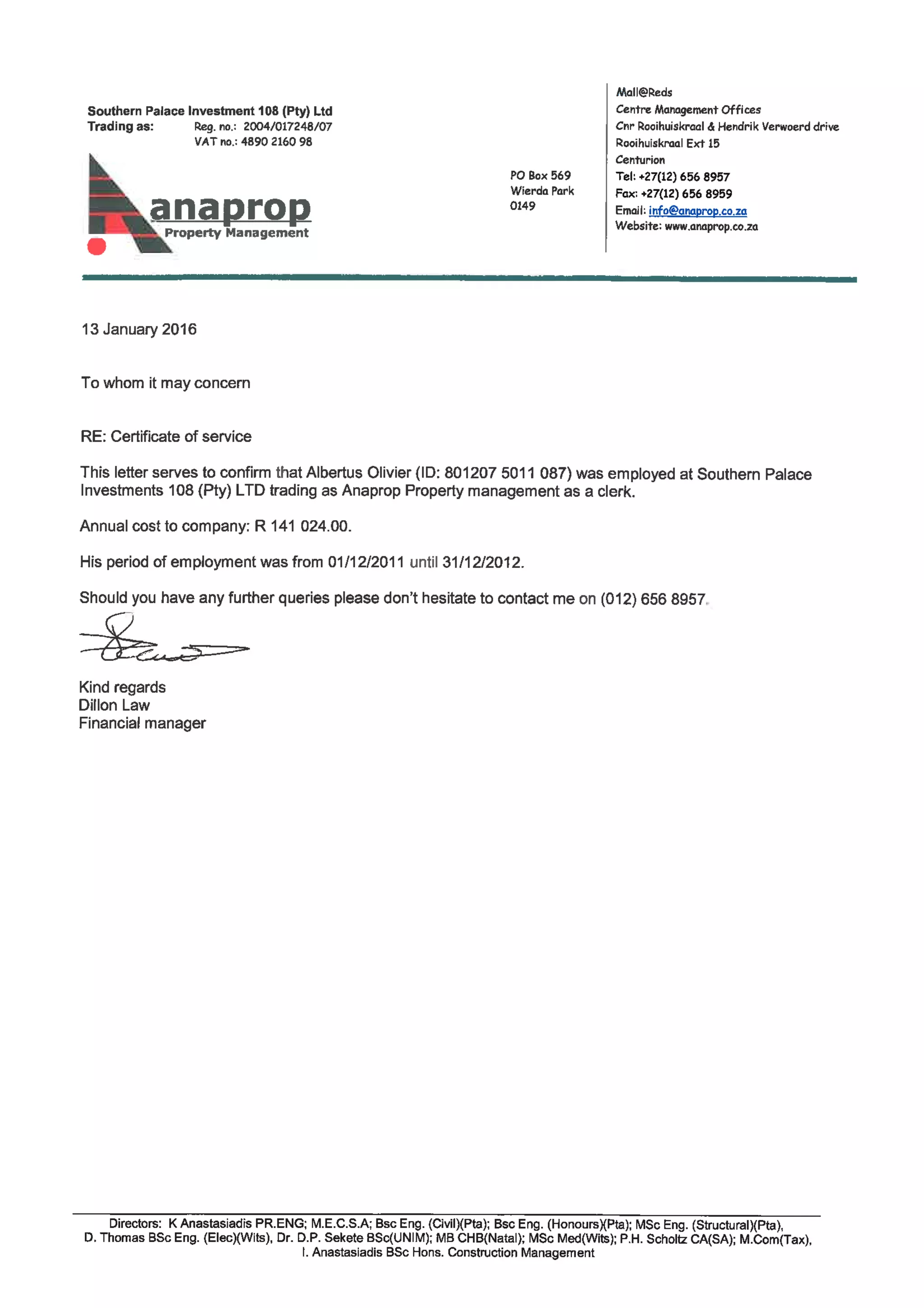 Anaprop Work Certificate | PDF