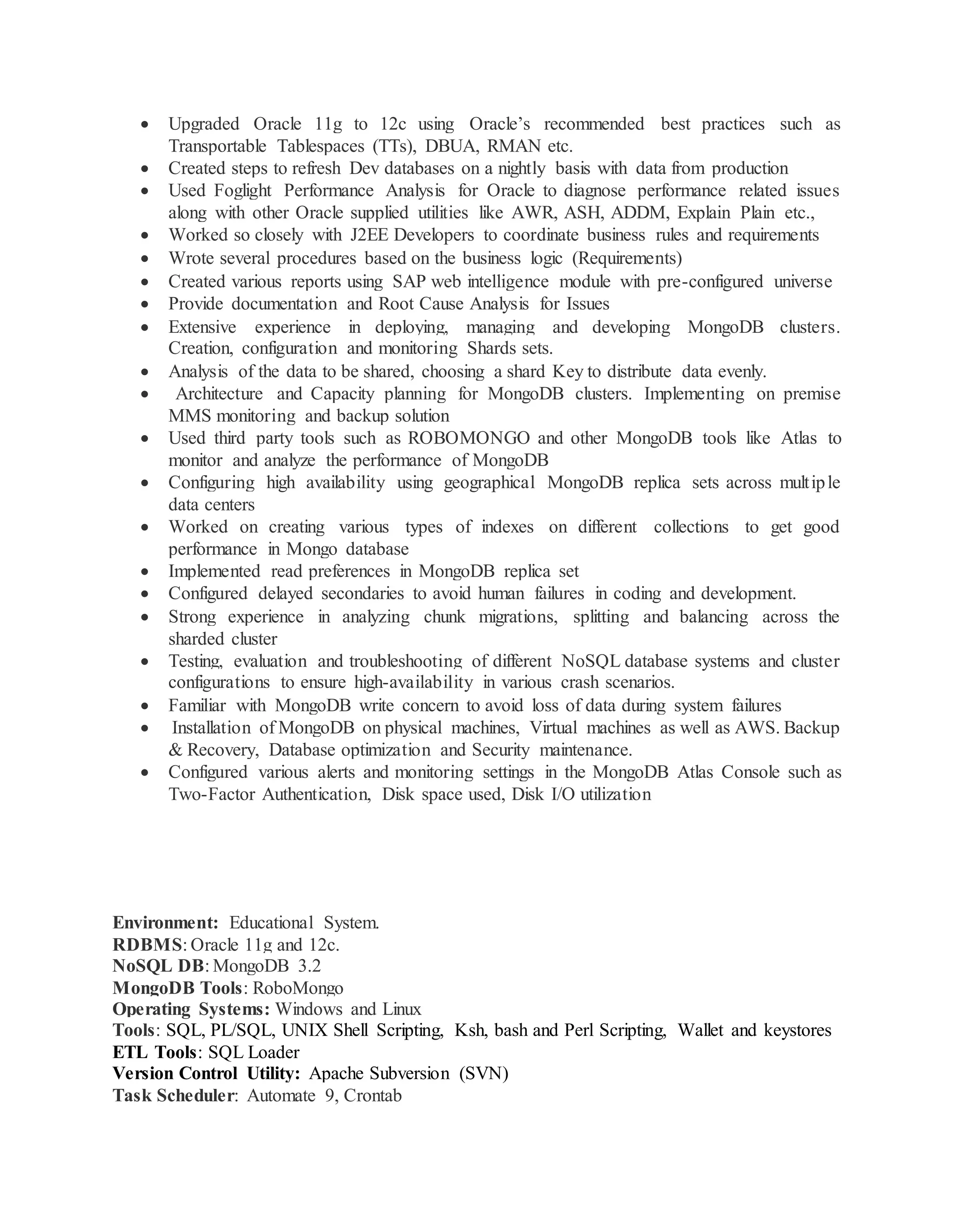 Oracle Dba Resume Docx