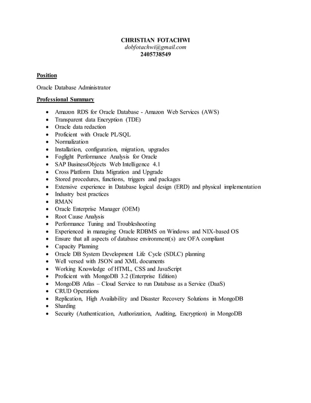ORACLE DBA RESUME | PDF