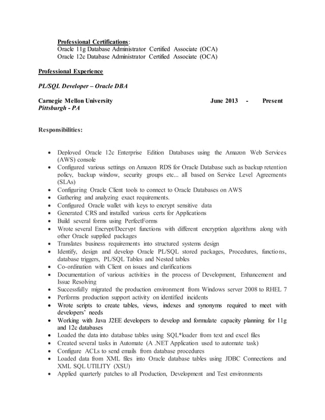 ORACLE DBA RESUME | PDF