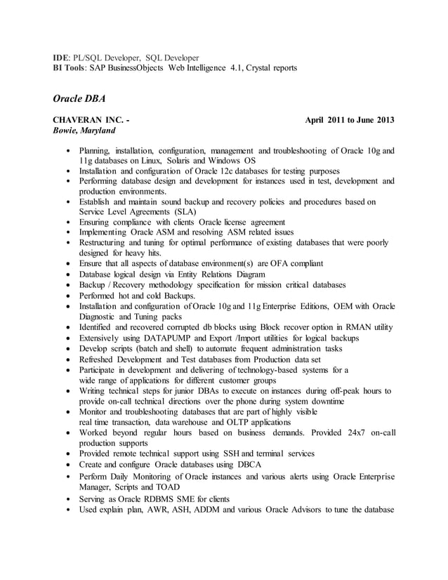 ORACLE DBA RESUME | PDF