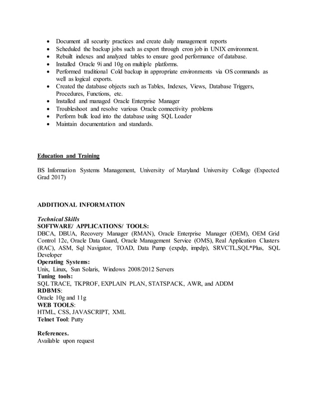 ORACLE DBA RESUME | PDF