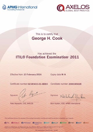 GC ITIL Foundatins Certificate | PDF
