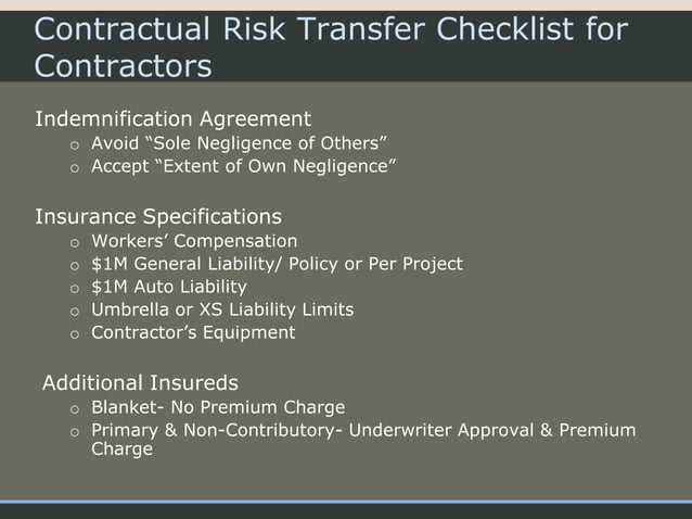Contractual Risk Transfer in Construction Contracts | PPT