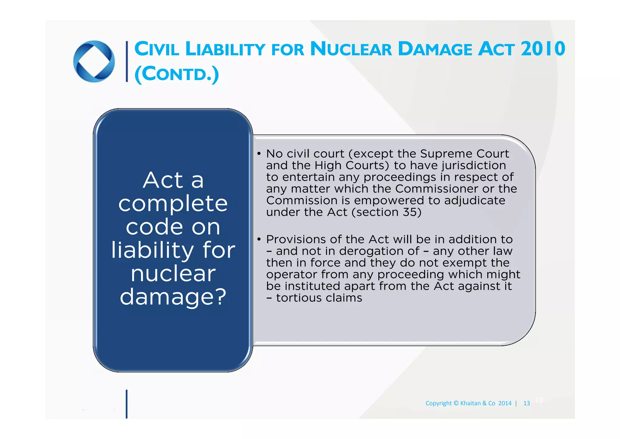 Civil Liability for Nuclear Damage Act 2010 05Nov2014 | PPT | Free Download