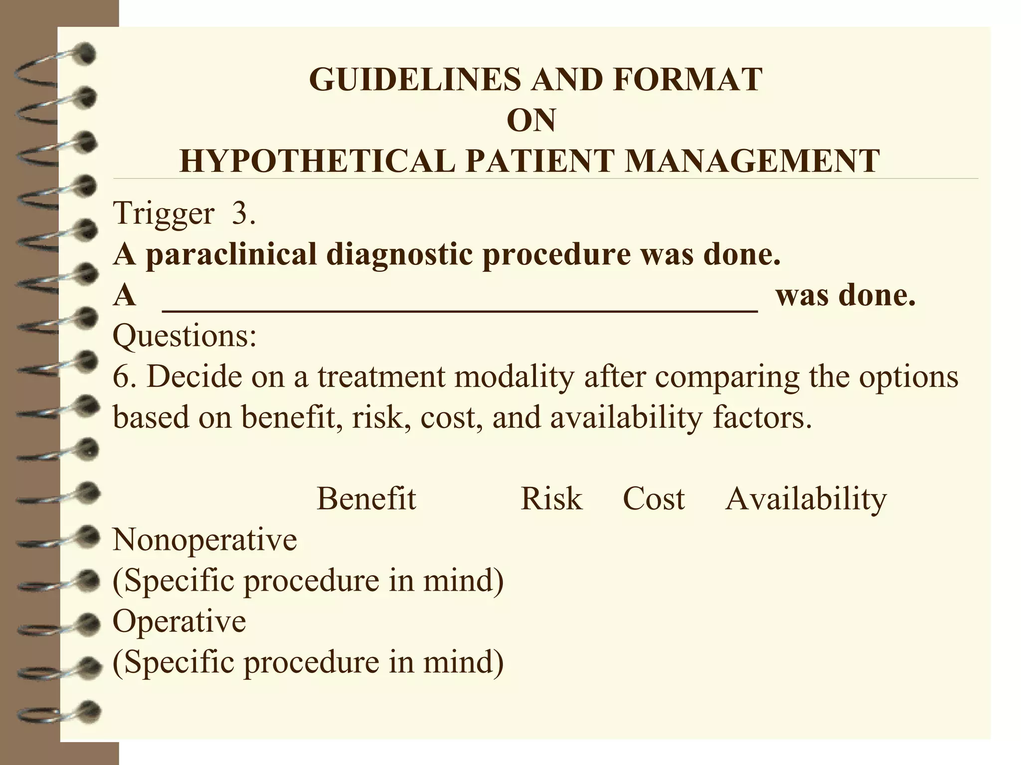 Guidelines and Format on Hypothetical Patient Management | PPT