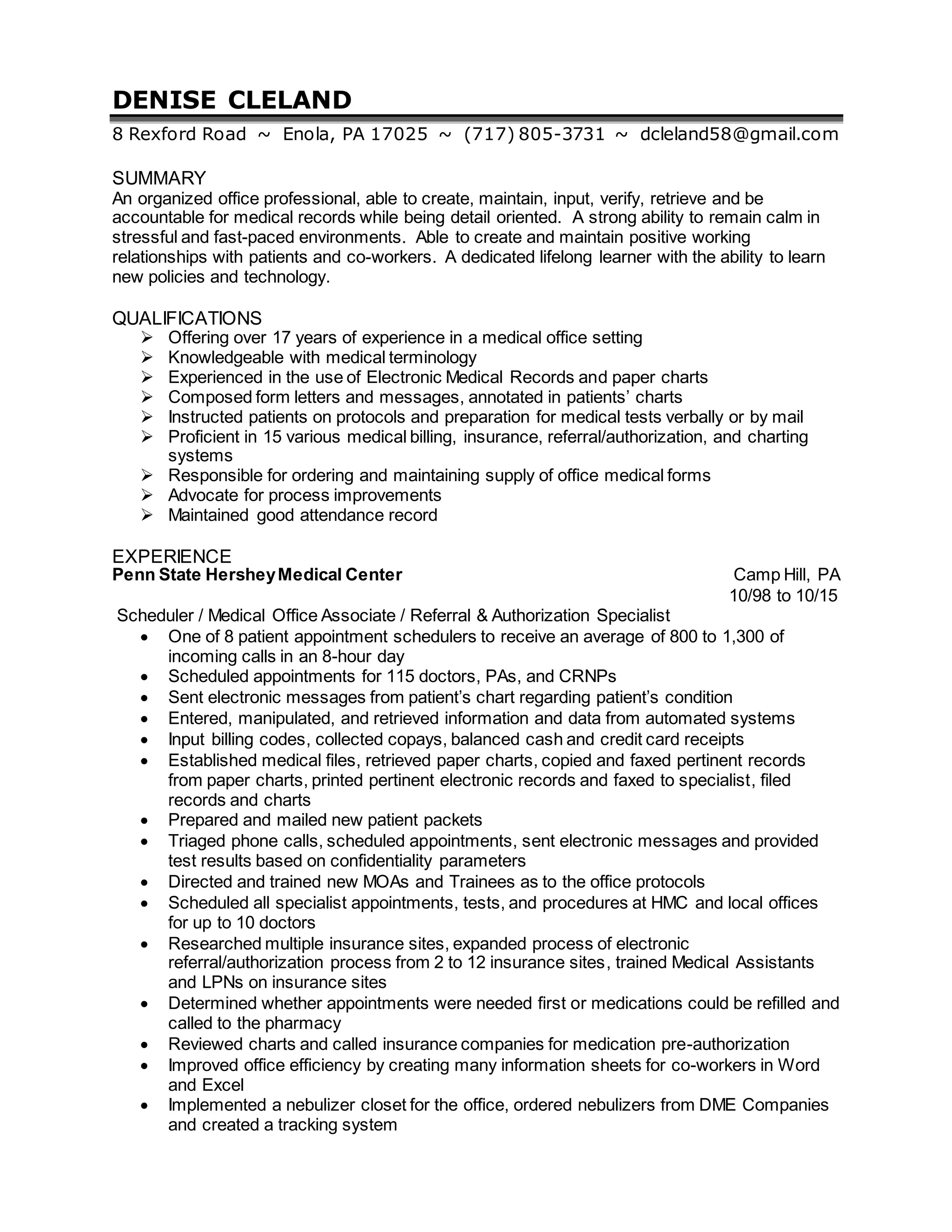 Denise Cleland's Resume - May 2016 | PDF