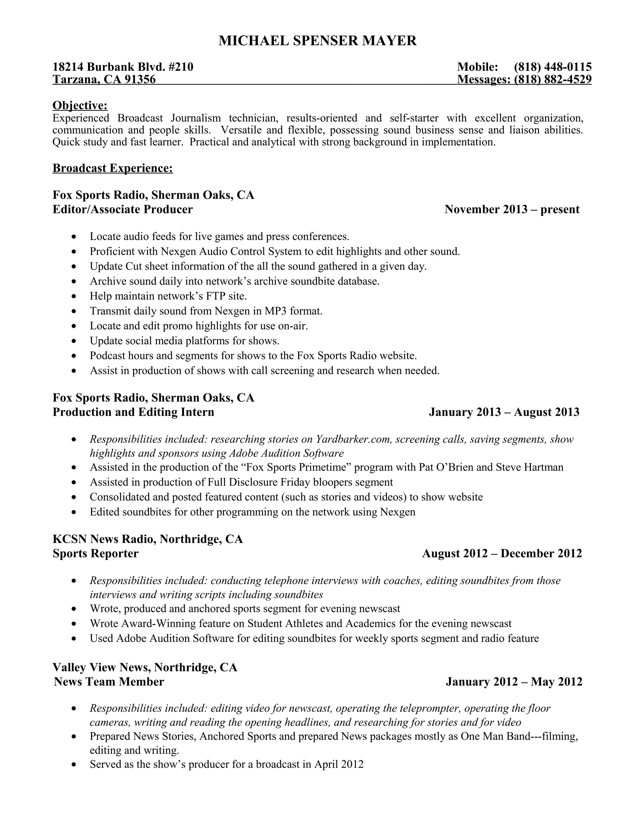 Michael Mayer Resume | DOC