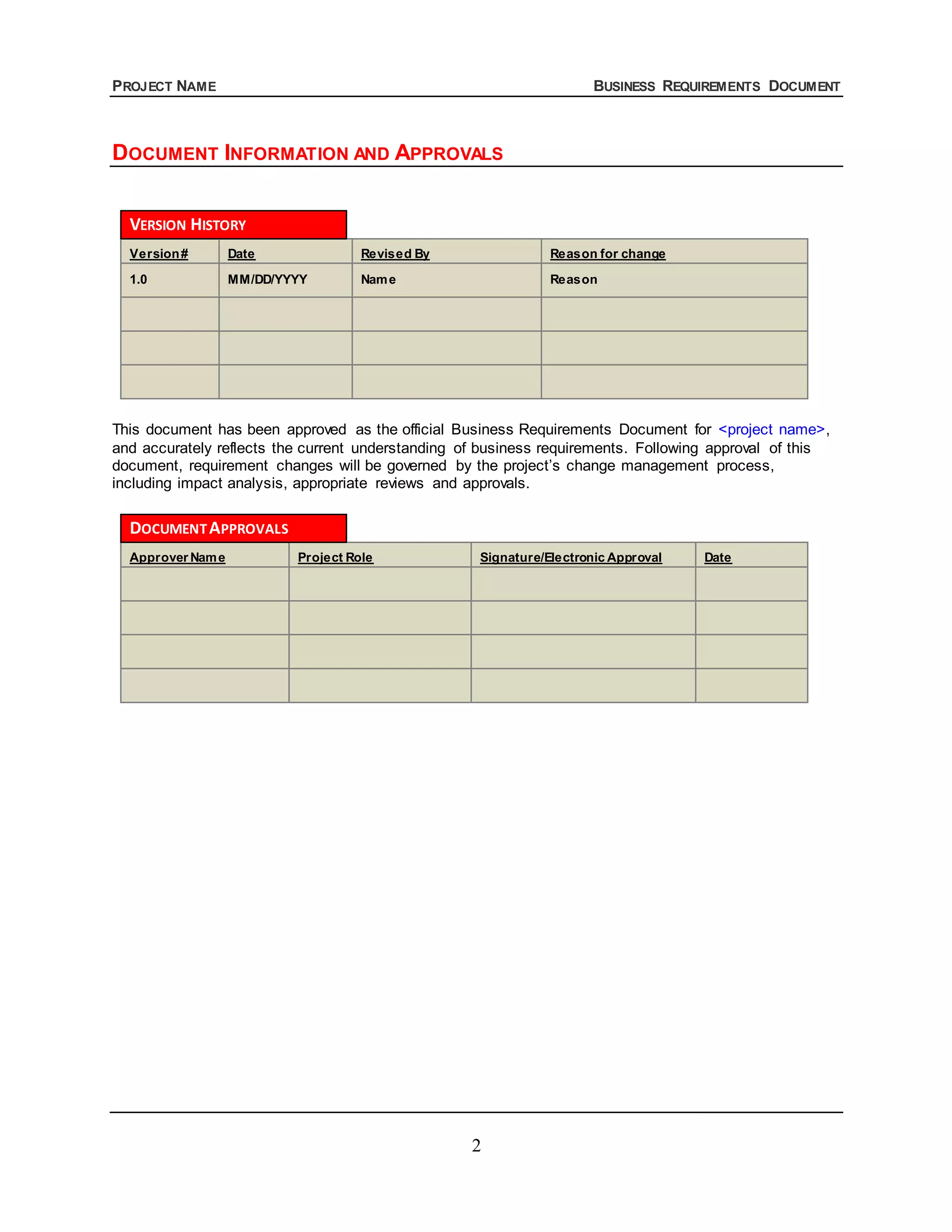 Business Requirements Document Template | DOCX