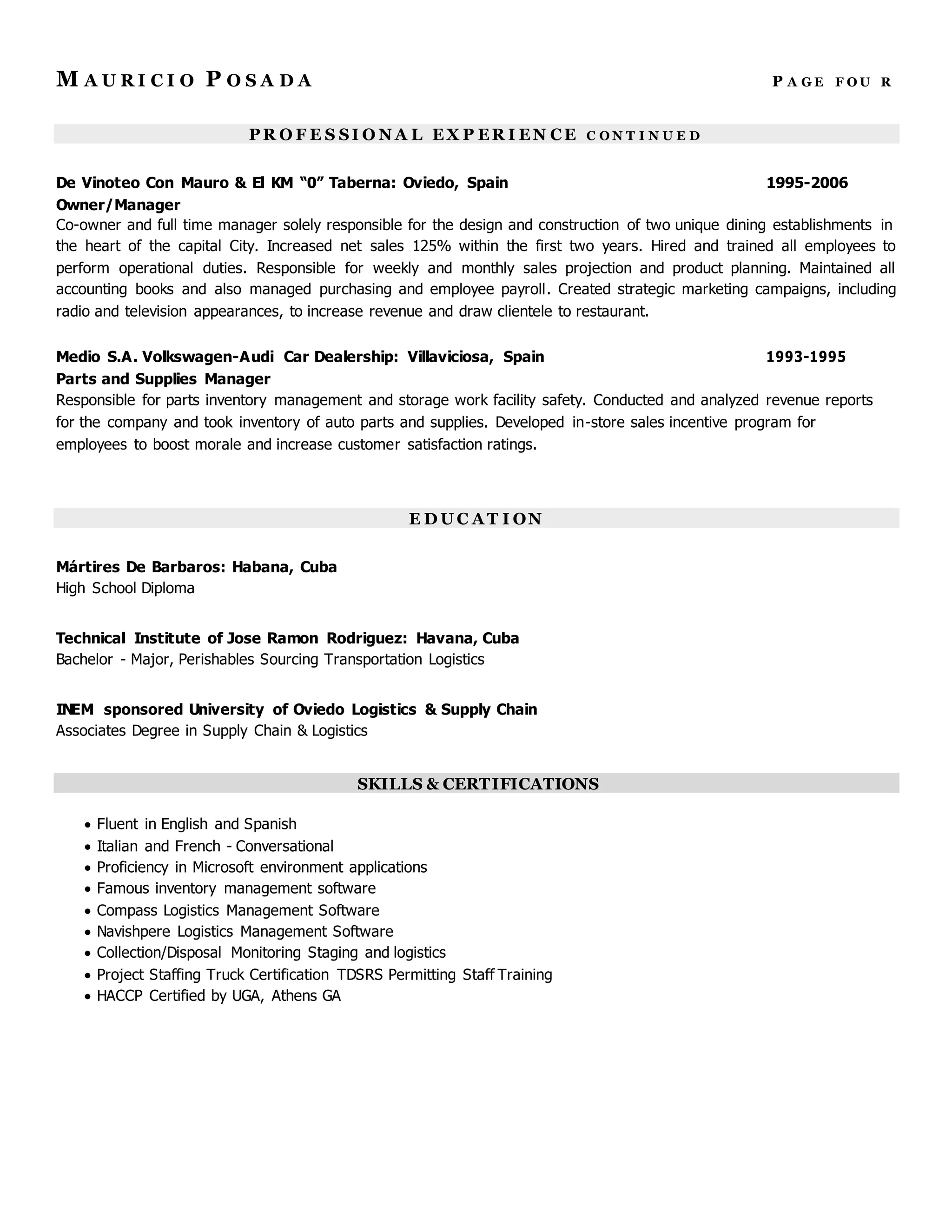 Mauricio Posada Resume Updated. 2016 | DOCX