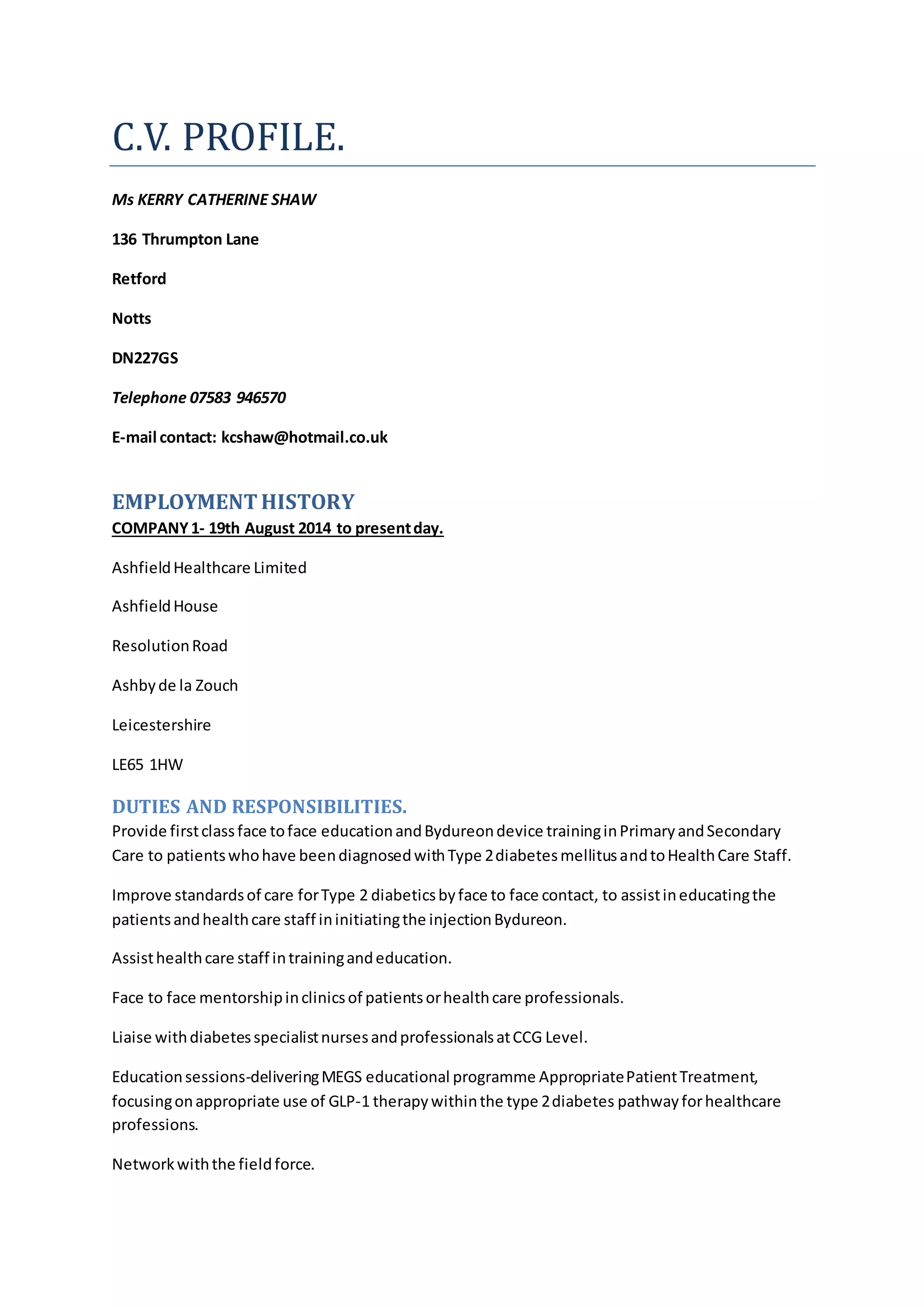 CV PROFILE KERRY SHAW 2016 UPDATE | PDF
