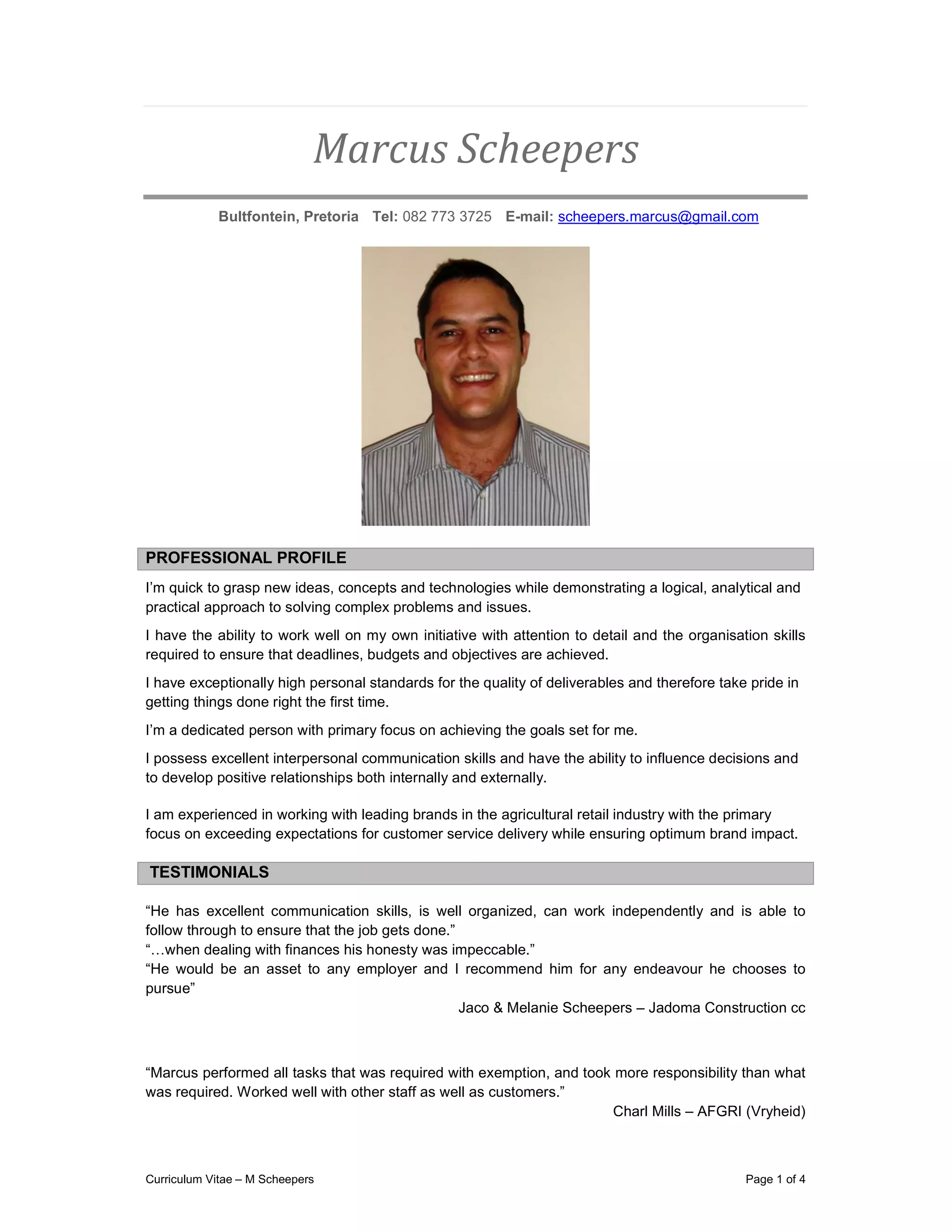 Marcus Scheepers - CV - updated Oct 2015 | PDF